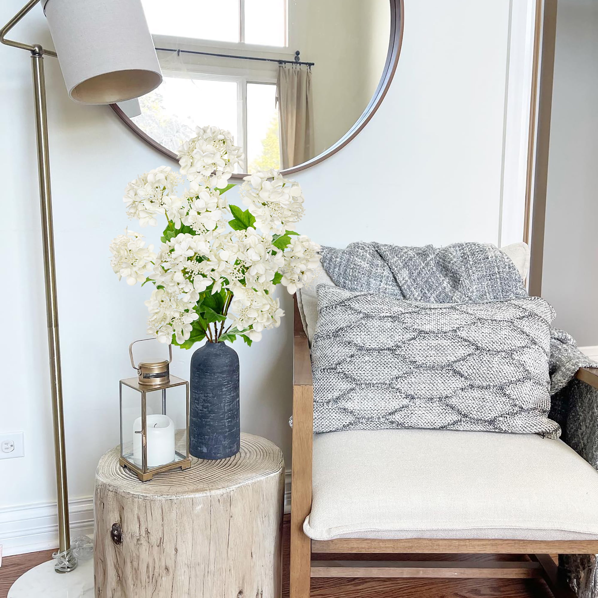 5 Pcs Artificial Hydrangea Flowers 19"Stem Artificial Flower White Faux ...