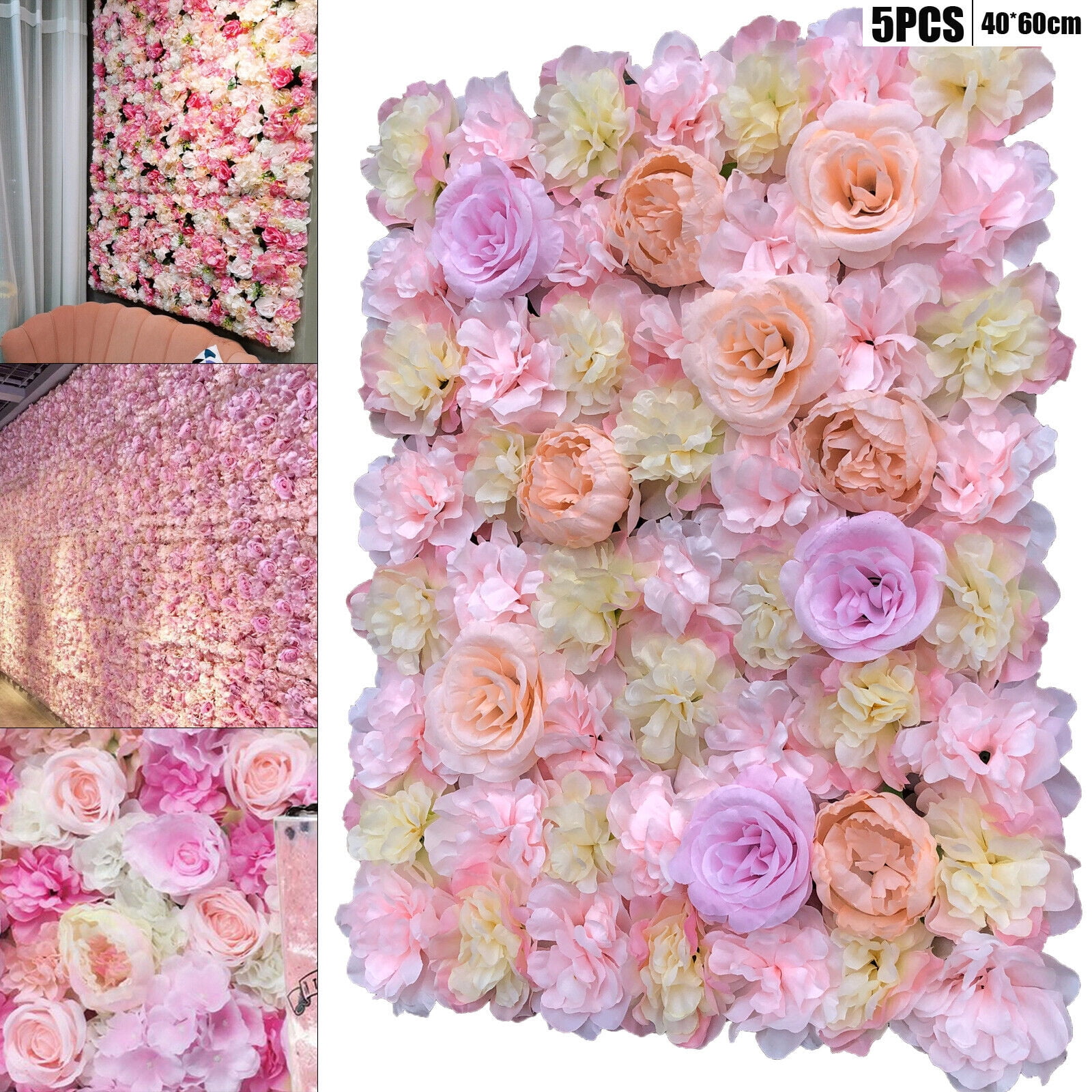 5 Pcs Artificial Silk Flower Wall Panel Backdrop DIY Wedding Background ...