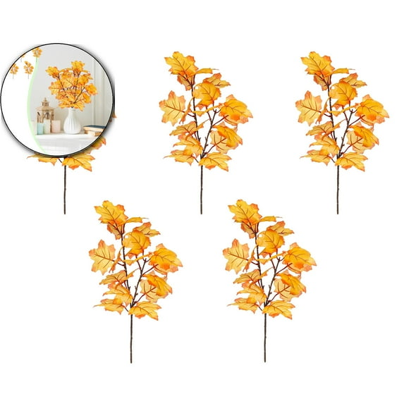 5 Pcs Artificial Silk Maple Leaves, Faux Fall Foliage Stems, Multicolor ...