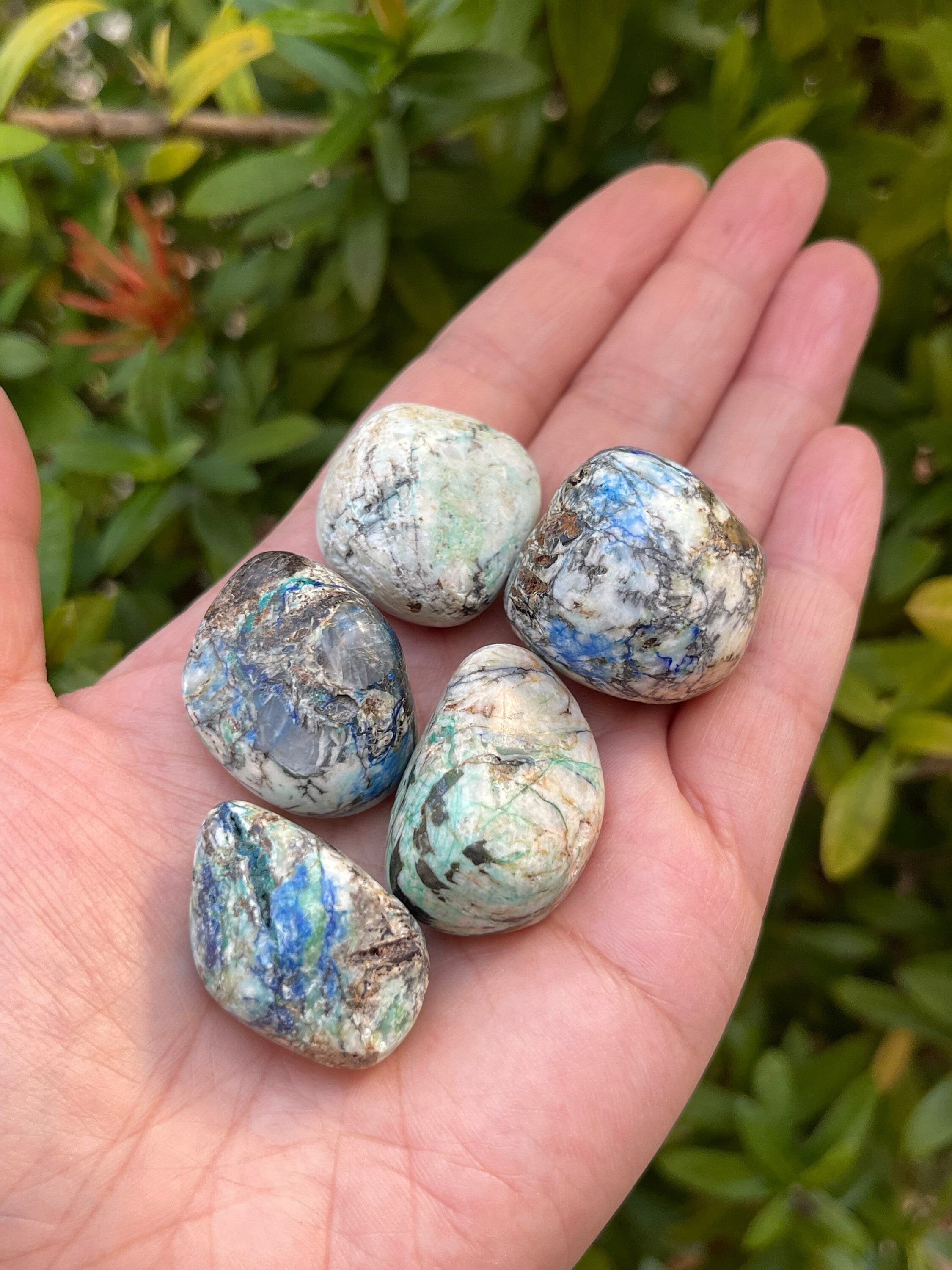 5 Pcs Azurite Malachite Tumbled Stones, Polished Natural Azurite ...