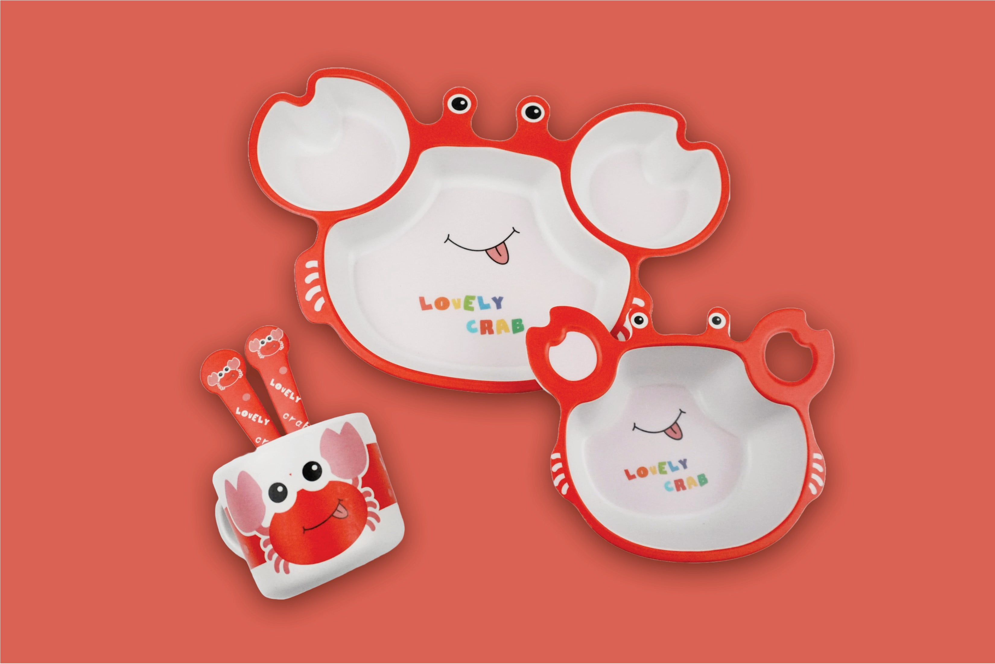 5 Pcs Bamboo Crab Fiber Kids Dinnerware set - Bamboo Kids Plates ...