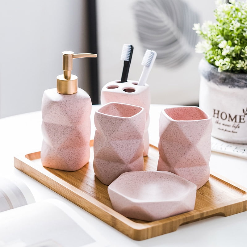 5 Pcs Bathroom Accessories Ceramic Bath Accessory Complete Set Luxury ...