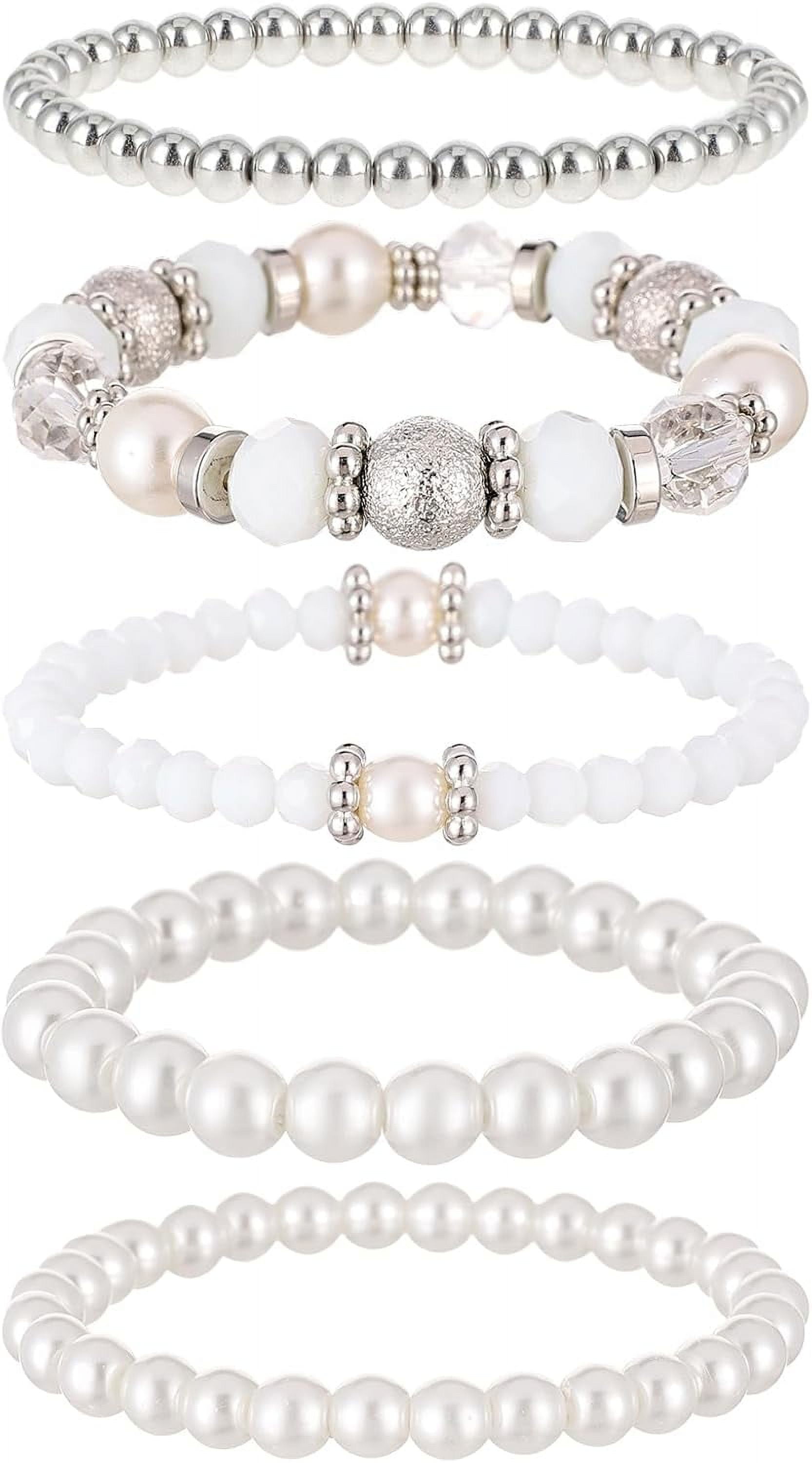 5 Pcs Beaded Stretch Bracelets Blue Stackable Bracelets Crystal Bead ...