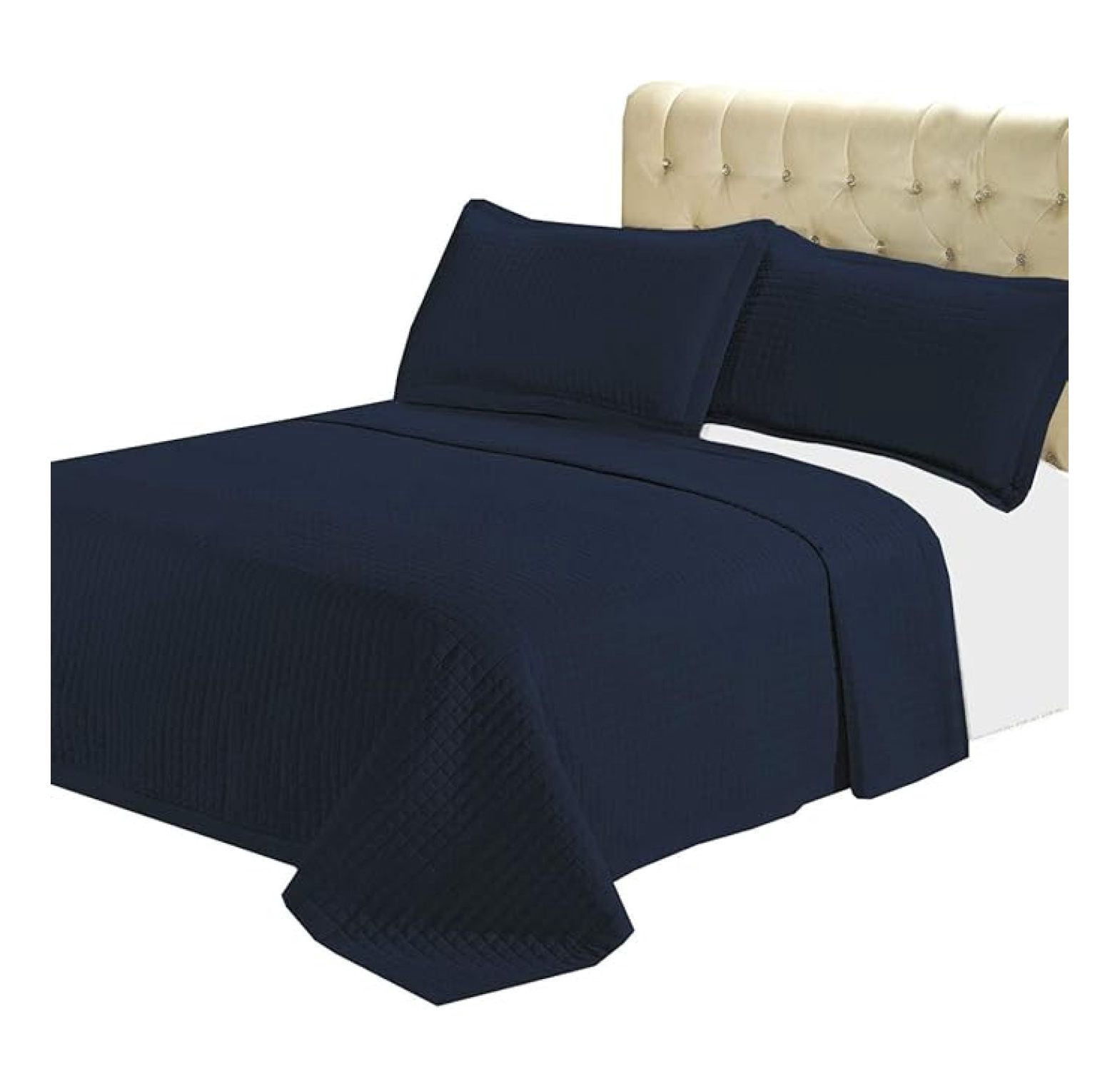 5- Pcs Bed Spread Set- Twin XL - Navy-Checkered Quilted Wrinkle-Free ...