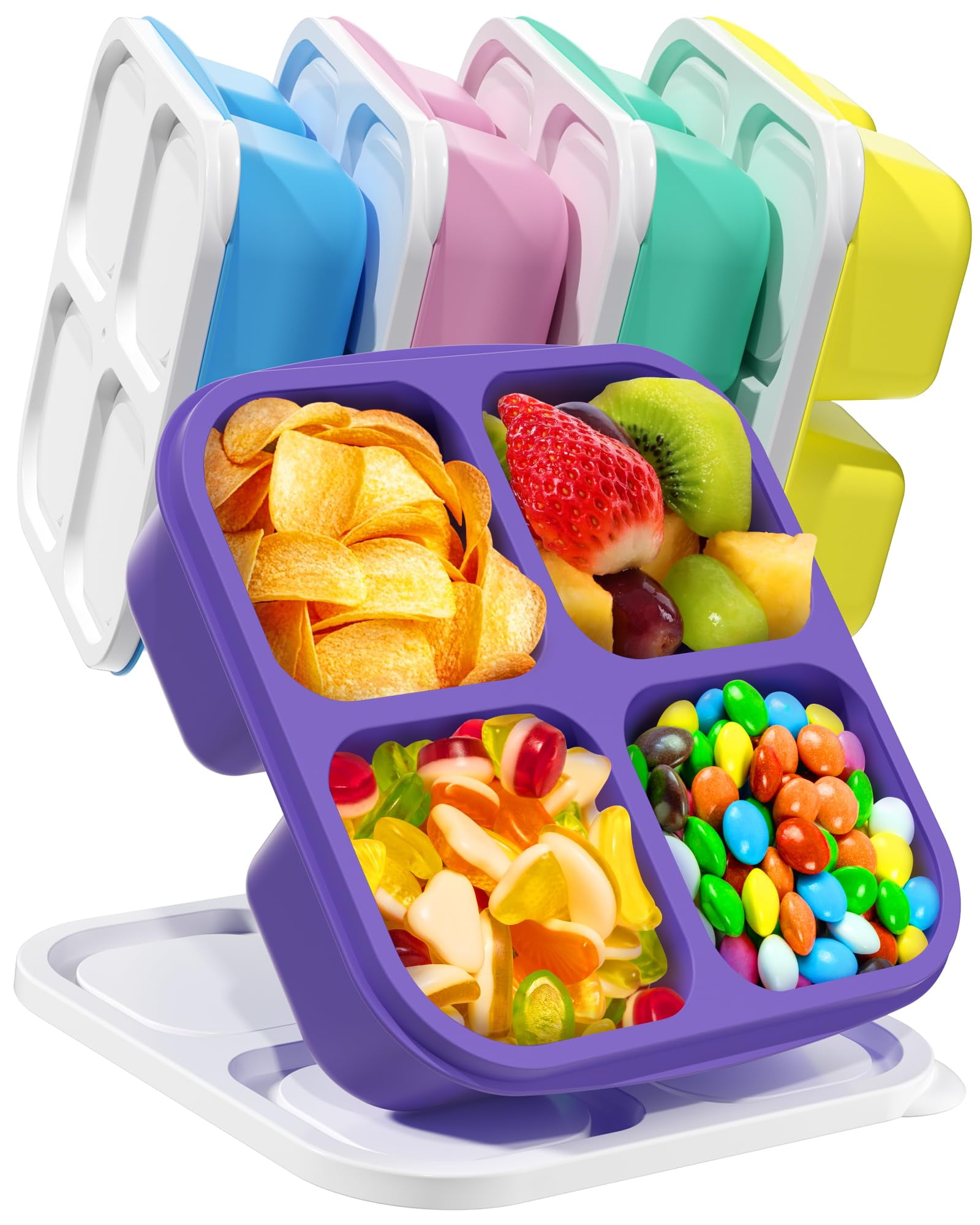 5 Pcs Bento Snack Containers, Reusable 4 Compartment Divided Food ...