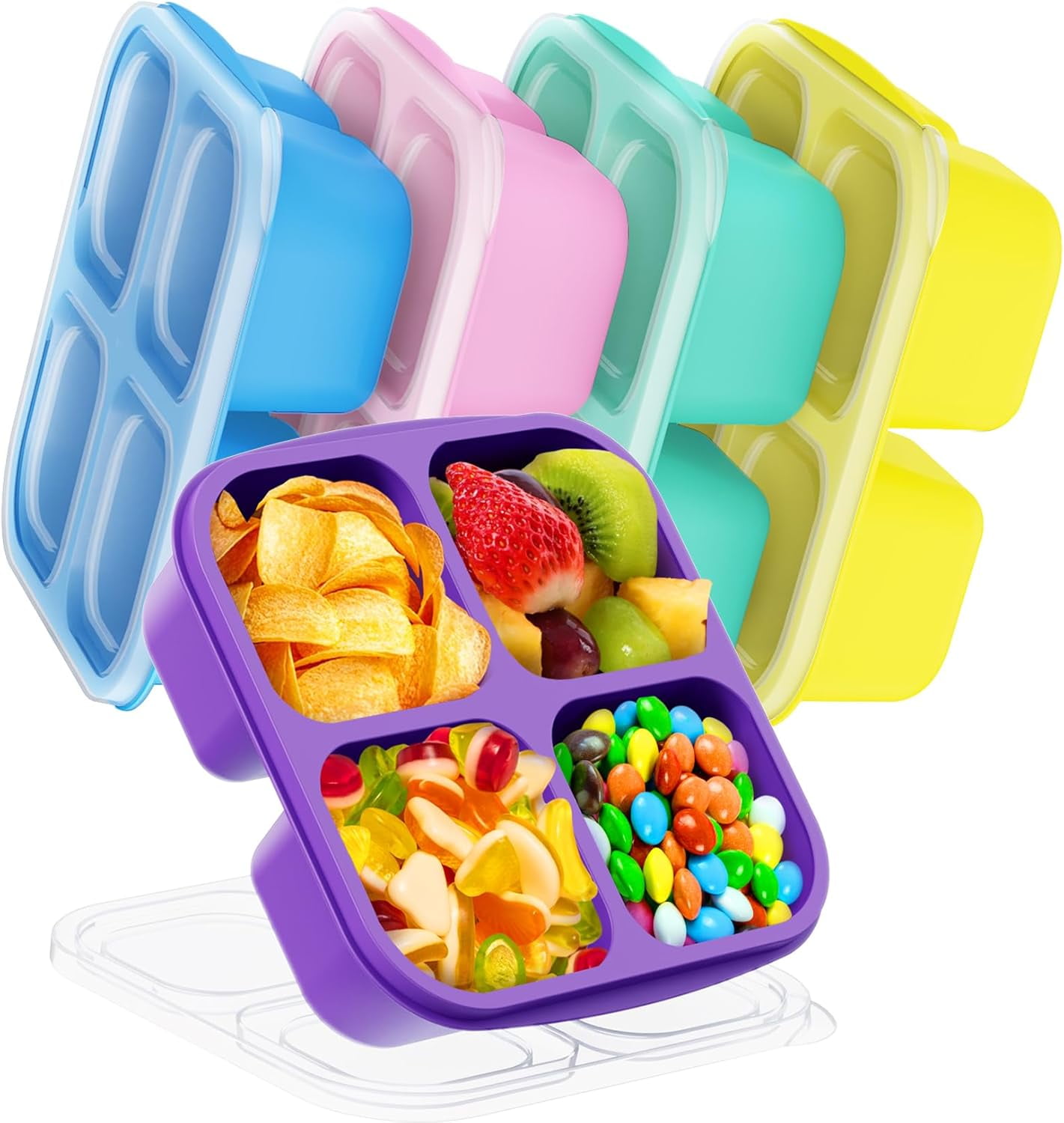5 Pcs Bento Snack Containers, Reusable 4 Compartment Divided Food ...