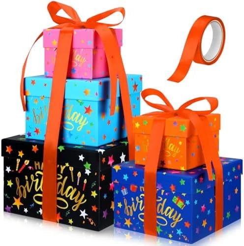 5 Pcs Birthday Gift Boxes Square Nesting Boxes with Lids Square Box 5 ...