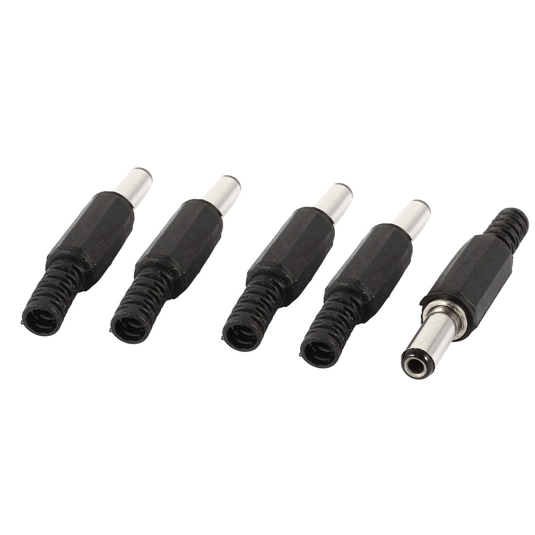 5 Pcs Black Silver Tone 5.5x2.5x14mm Male DC Power Adapter Connectors ...