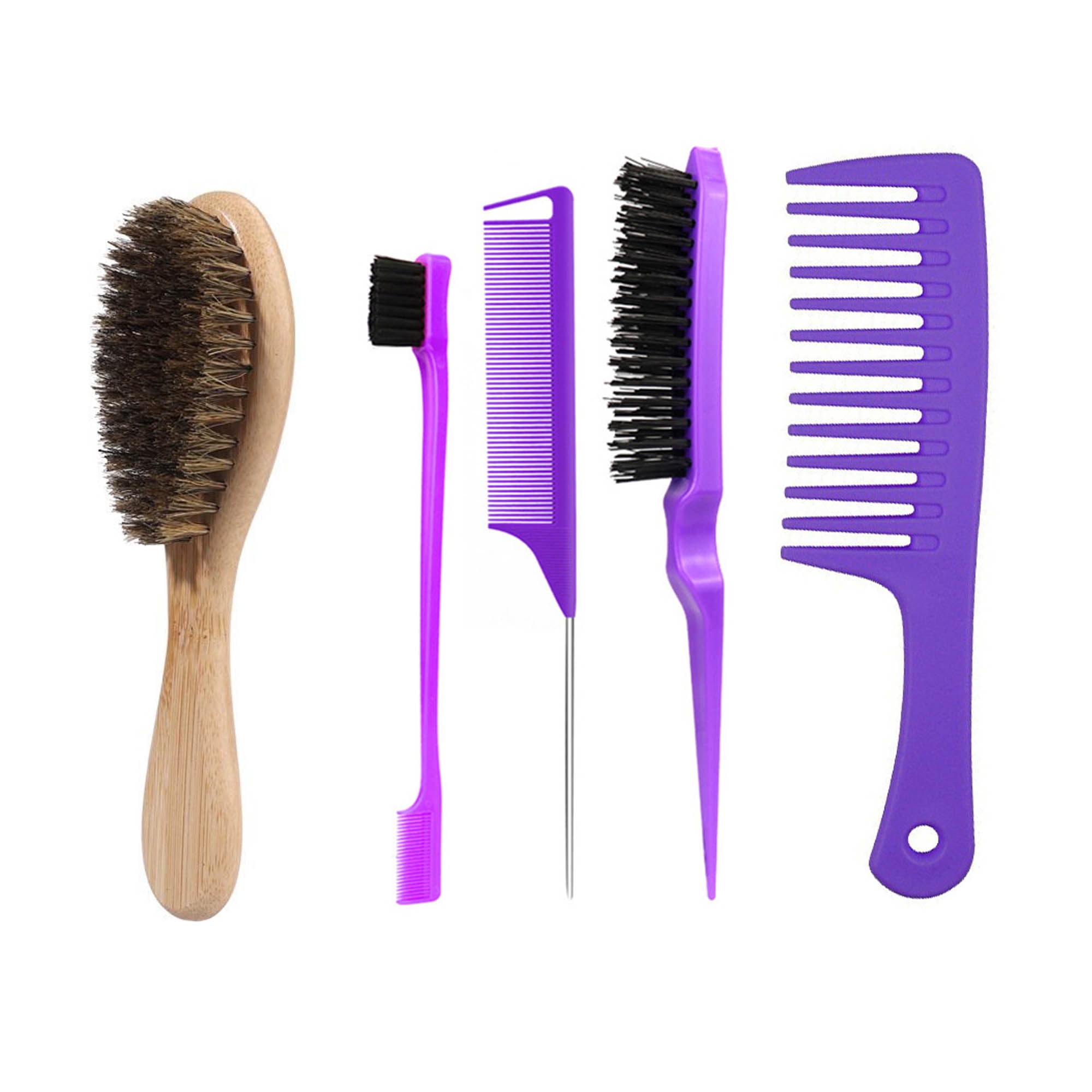5 Pcs Boar Bristle Slick Back Hair Brush Styling Set, Edge Brush ...