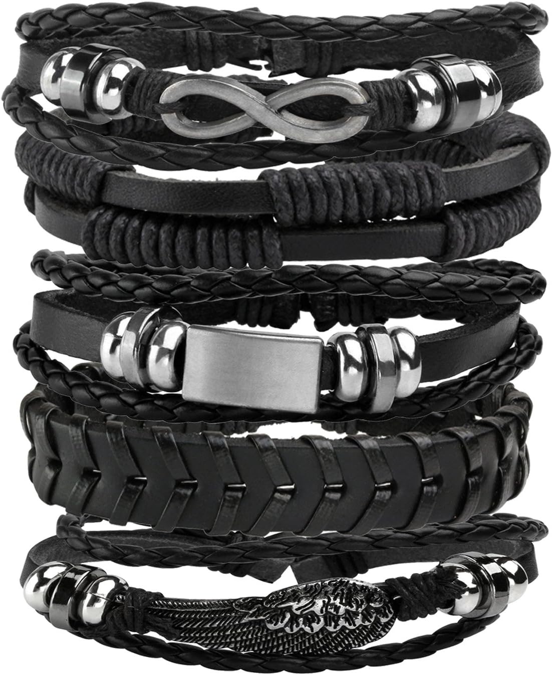 5 Pcs Braided Leather Bracelets for Men Women Woven Braided Cuff ...