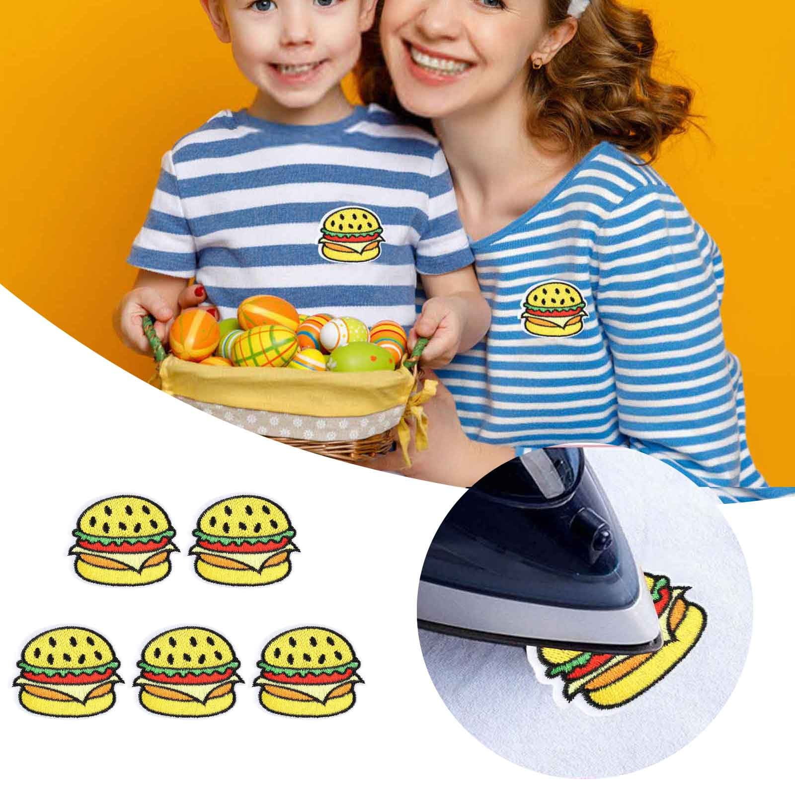 5 Pcs Burger Iron on Patches Embroidered Motif Applique Decoration ...