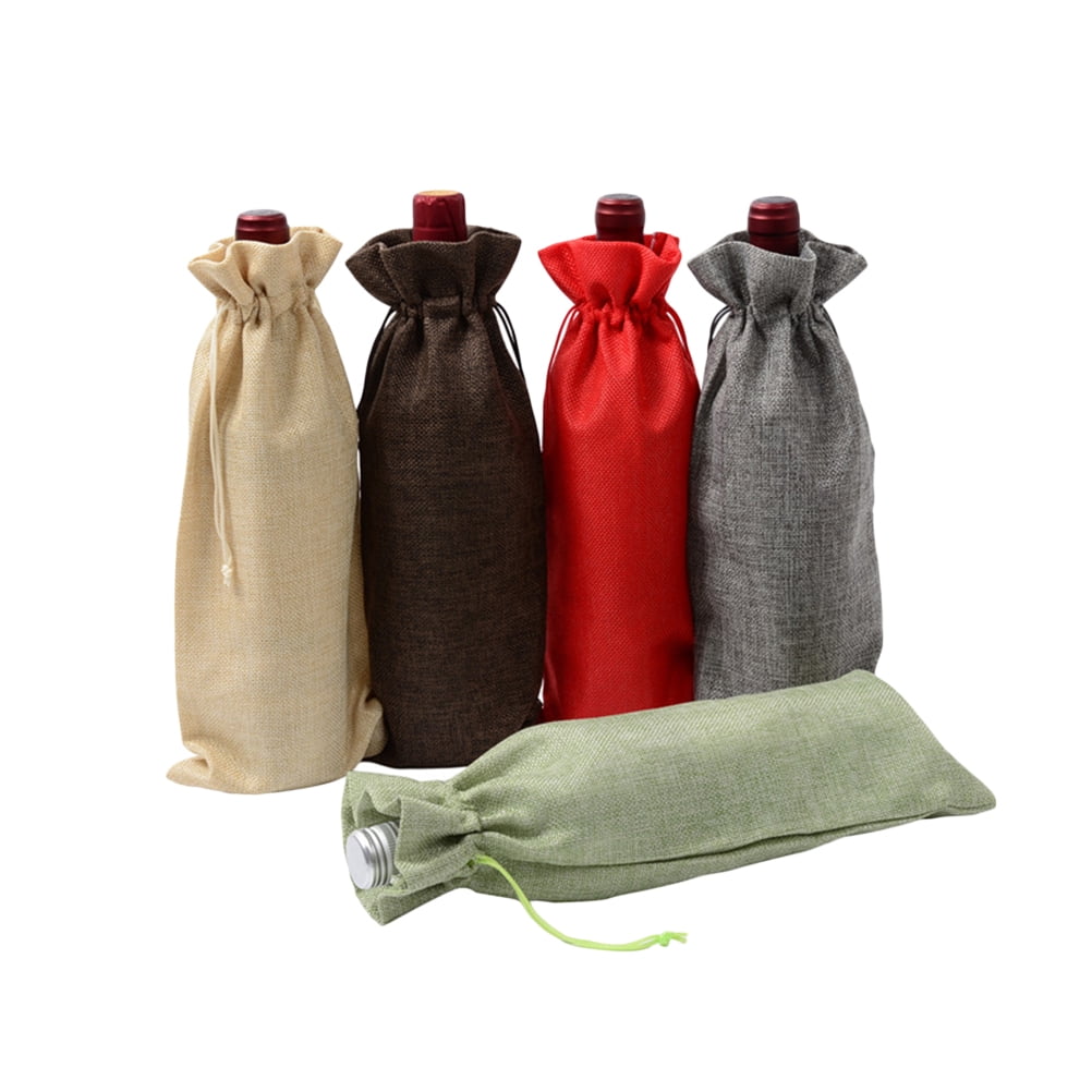5 Pcs Burlap Wine Bottle Bags with Drawstring Reusable Wine Bottle Wrap ...