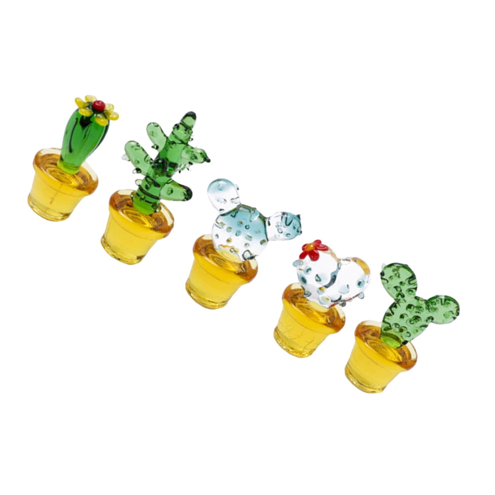 Qiysamall 5 Pcs Cacti Figurines Mini Potted Cacti Models Car Bonsai Cacti Decorations