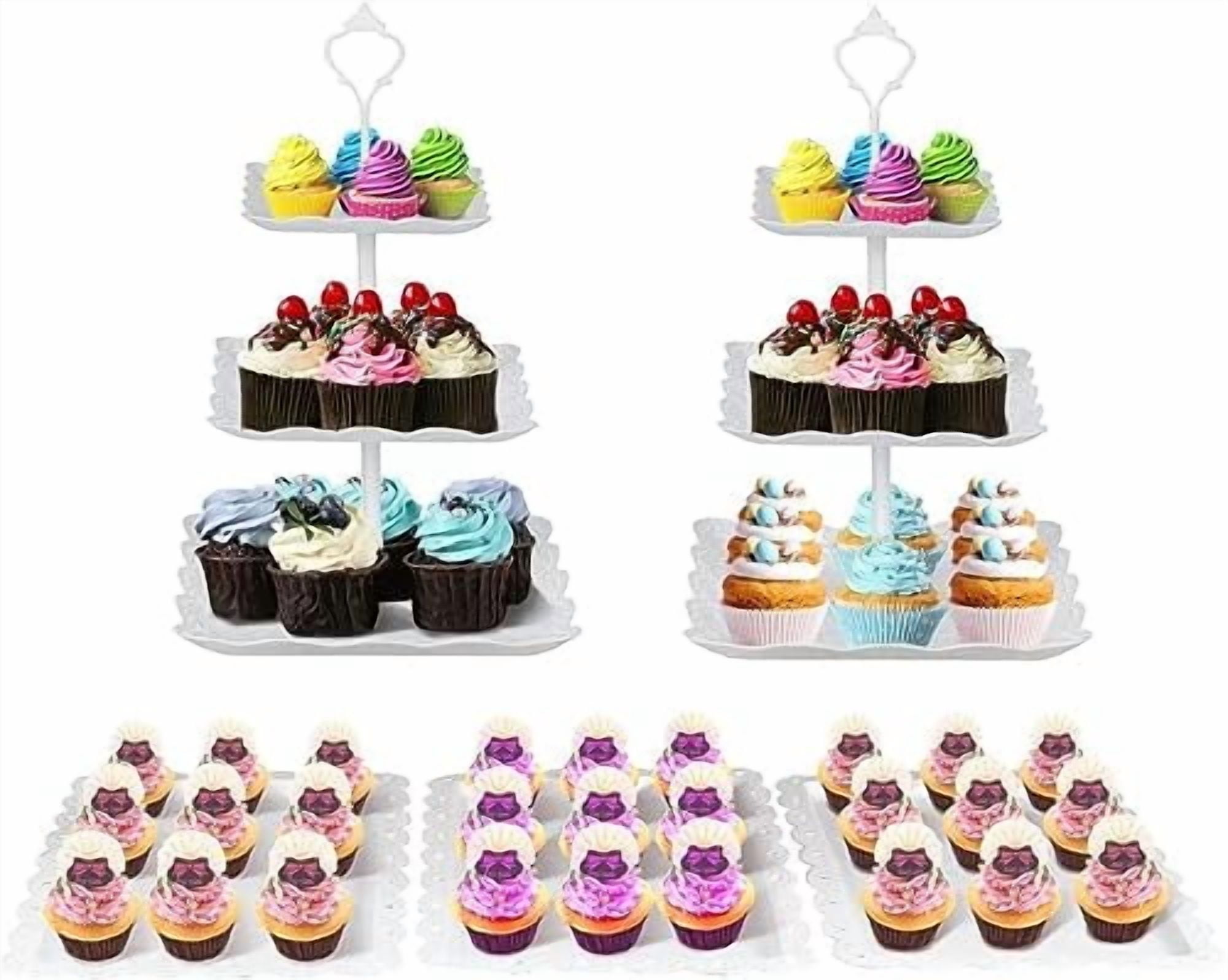 5 Pcs Cake Stand Set,2xLarge 3-Tier Plastic Cup Cake Stand X3X ...