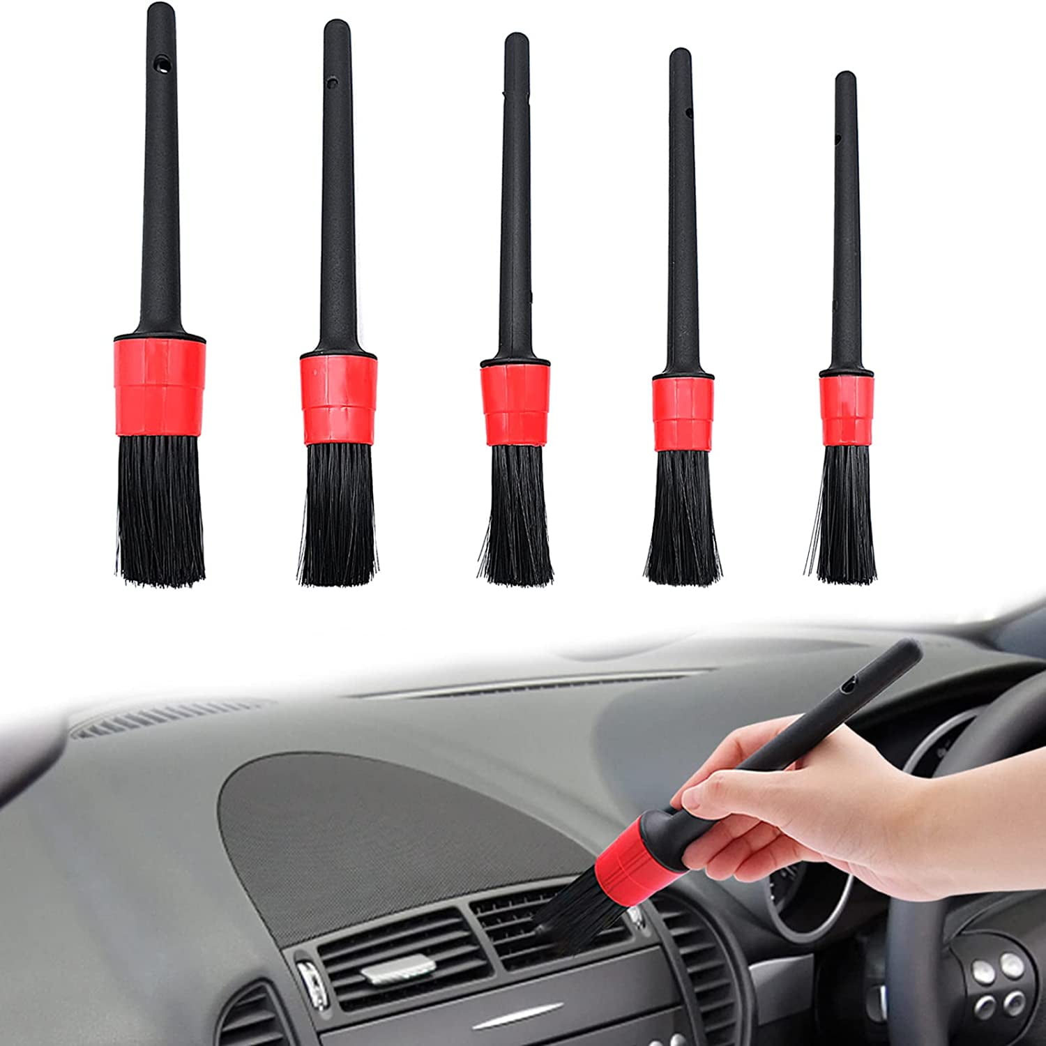 5 Pcs Car Detailing Cleaning Brush Set, Different Size Automotive ...