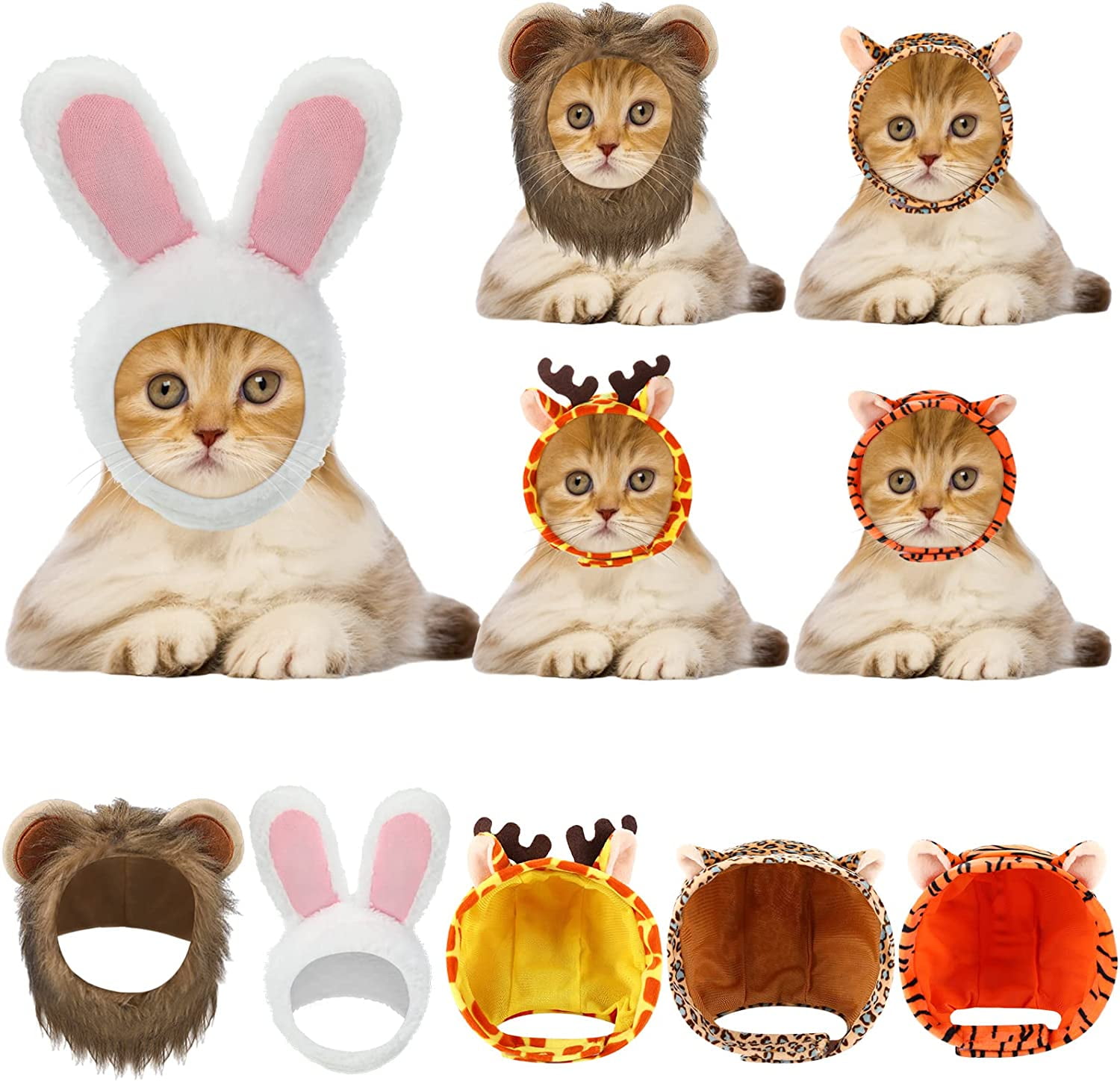 5 Pcs Cat Adorable Costume Bunny Hat with Ears Funny Mane Cat Hat for ...