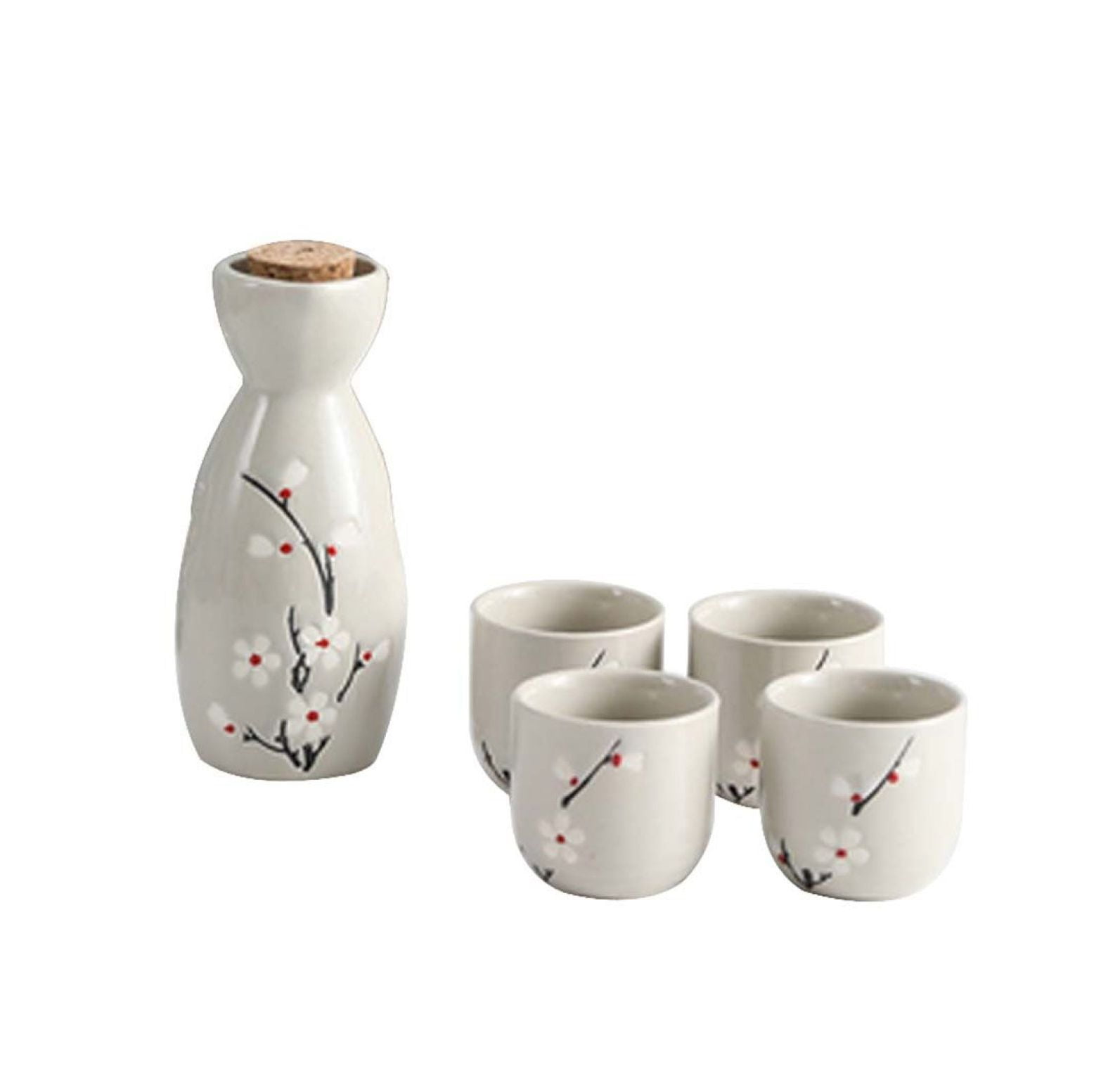 5 Pcs Ceramic Japanese Sake Set Traditional 1 Tokkuri Bottle & 4 Ochoko ...