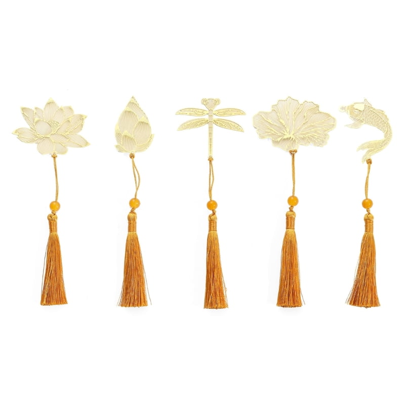 5 Pcs Chinese Style Bookmarks Metal Leaf Shape Page Marker Reading ...