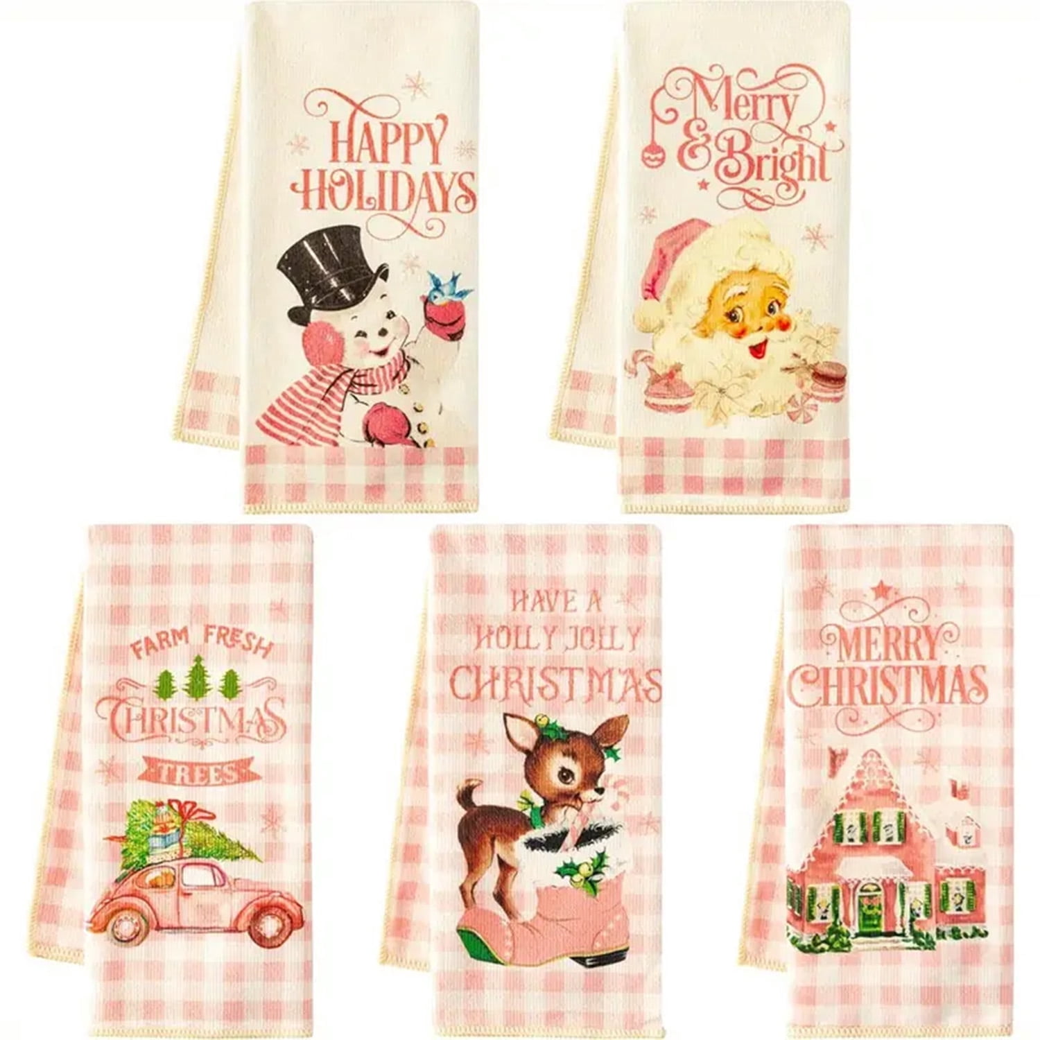 ZeenArt 5 Pcs Christmas Kitchen Towels, Winter Plaid Dish Towel Set for ...