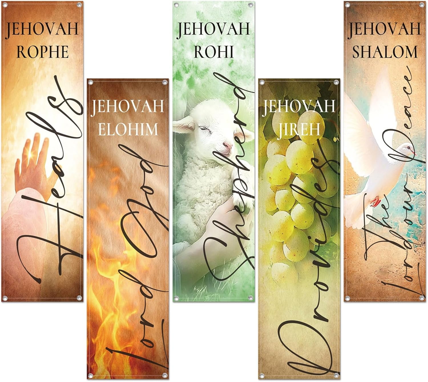 5 Pcs Church Banners 2ft x 6ft Church Banners Names of God Sanctuary ...