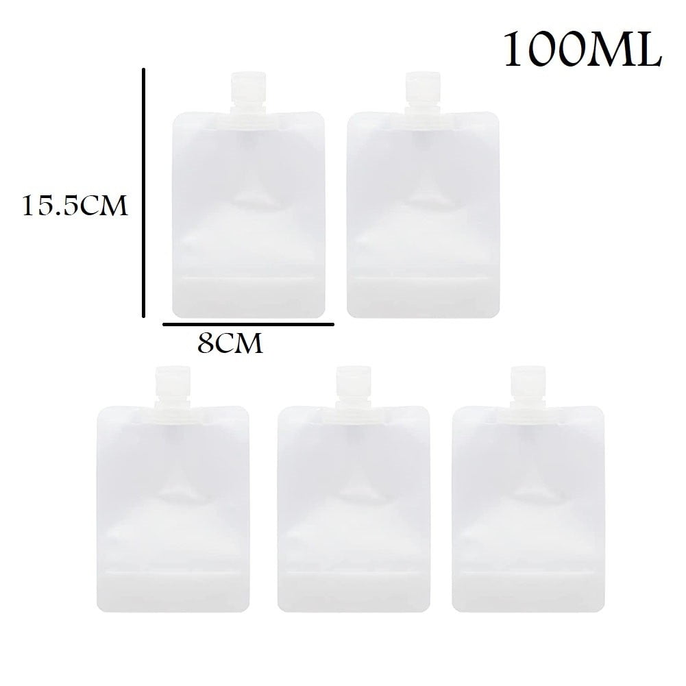 5 Pcs Clear 30/50/100ml Plastic Liquid Bags Reusable Leakproof Liquid ...