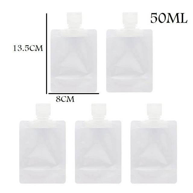 5 Pcs Clear 30/50/100ml Plastic Liquid Bags Reusable Leakproof Liquid ...