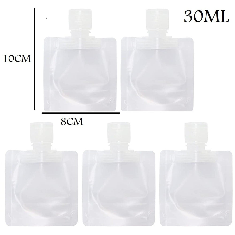 5 Pcs Clear 30/50/100ml Plastic Liquid Bags Reusable Leakproof Liquid ...