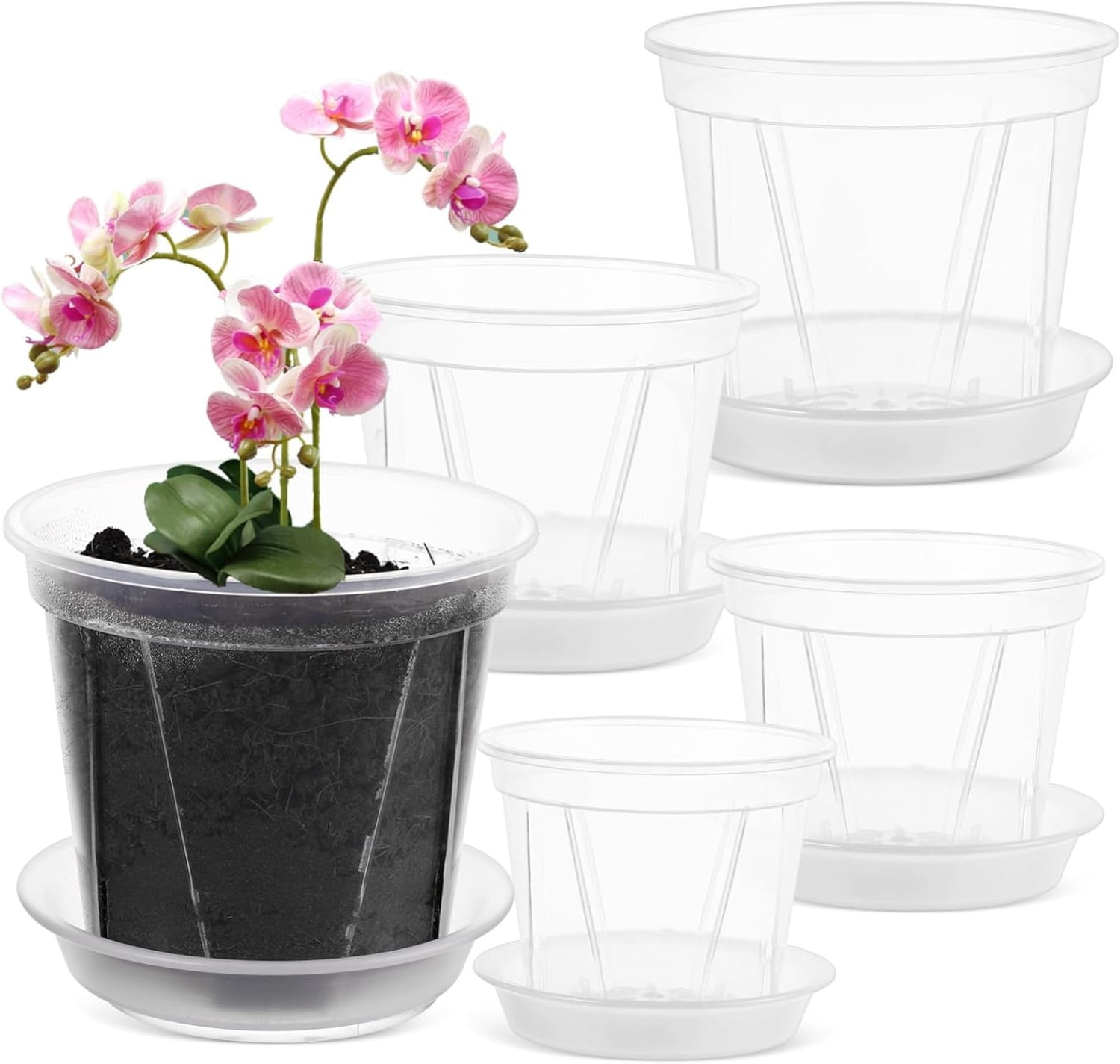5 Pcs Clear Orchid Pots with Holes, MODANU Plastic Flower Pots for ...