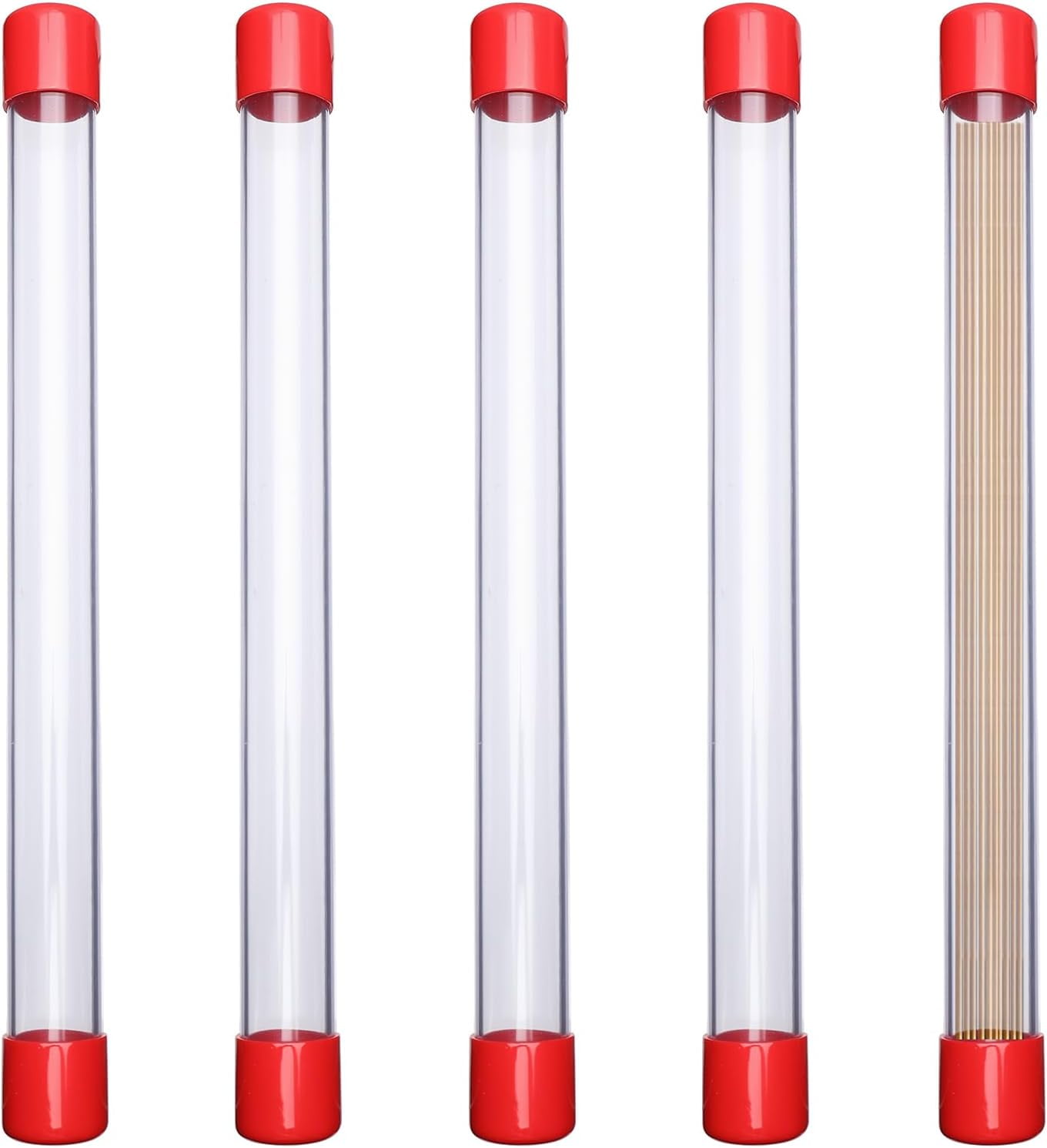 5 Pcs Clear Plastic Rigid Tube with Red Lid Transparent Plastic Tube ...