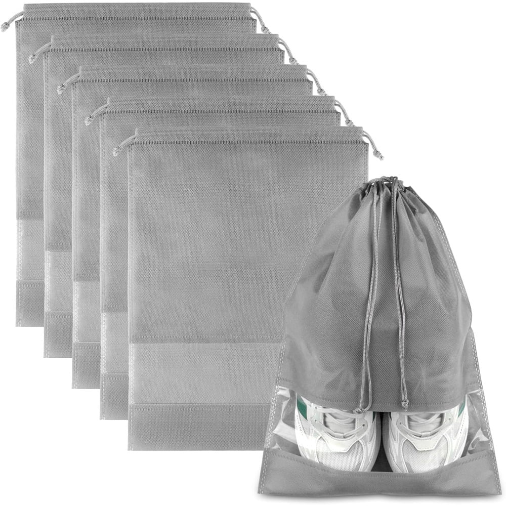 5 Pcs Clear Window Drawstring Shoe Storage Bags, Non-Woven Travel Dust ...