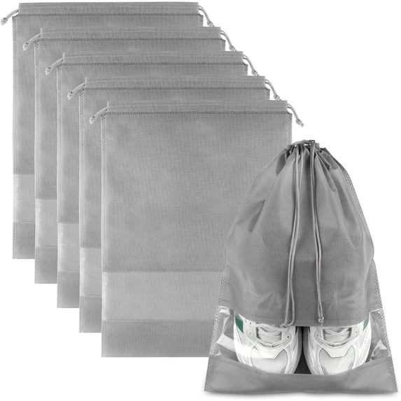 5 Pcs Clear Window Drawstring Shoe Storage Bags, Non-Woven Travel Dust ...