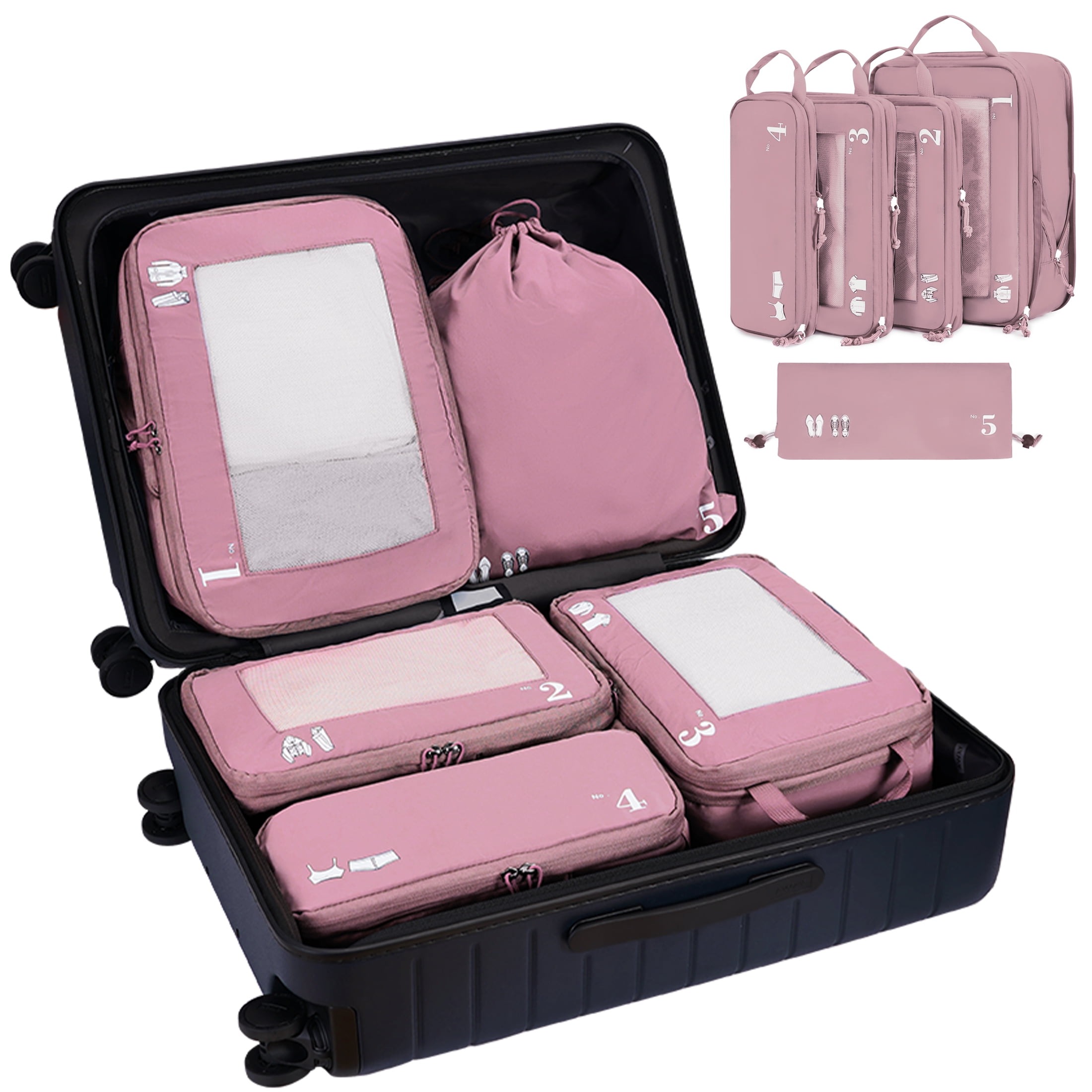 5 Pcs Compression Packing Cubes Space Saver Weekend Travel Packing Set ...