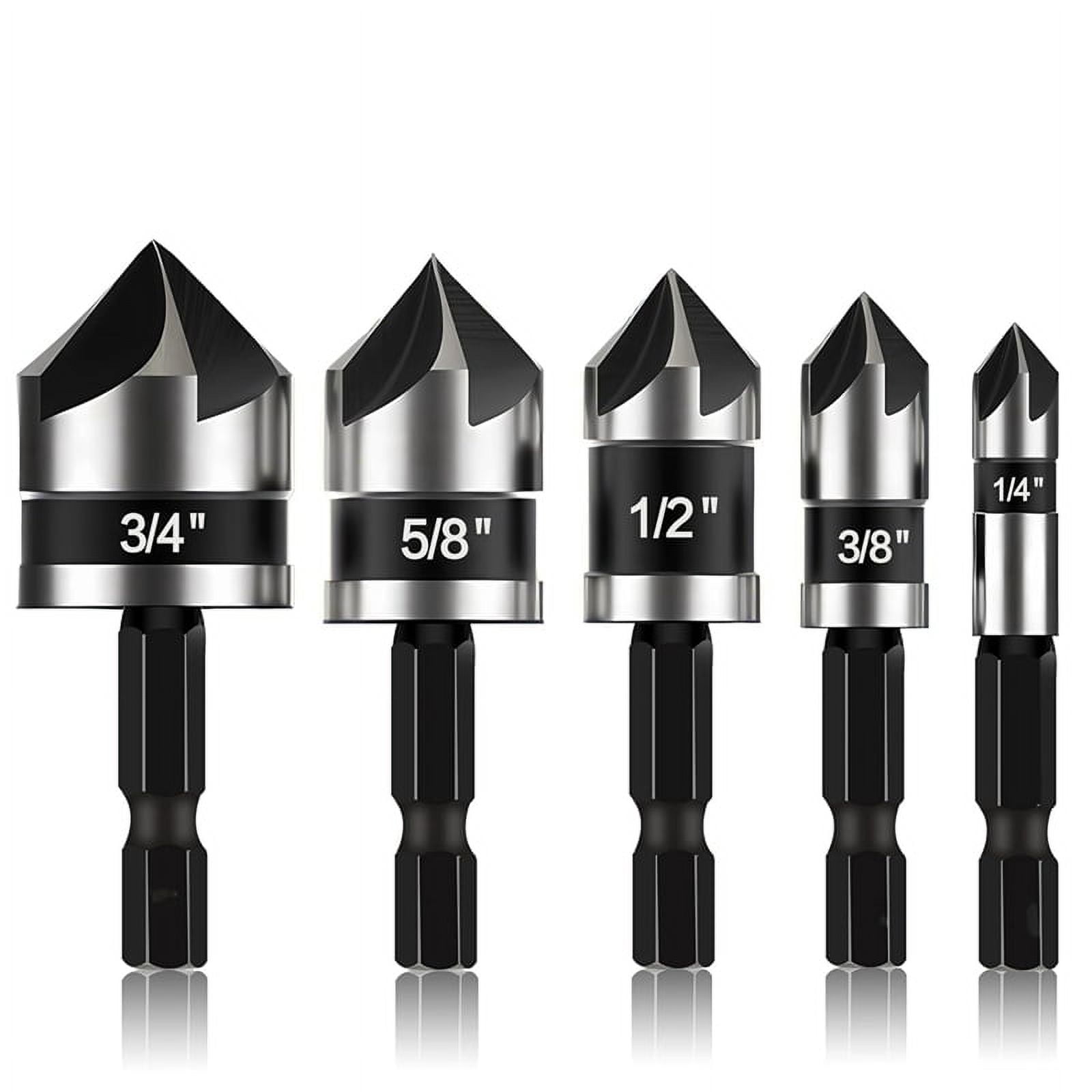 5 Pcs Countersink Drill Bit Set,with 1/4inch Quick Change Hex Shank ...