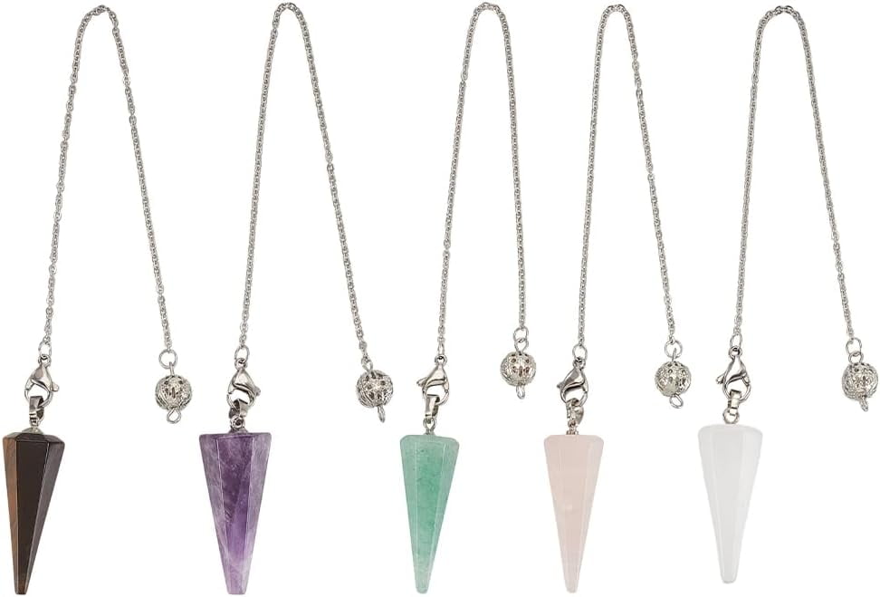 5 Pcs Crystal Pendulum for Divination 5 Styles Natural Gemstone Dowsing ...