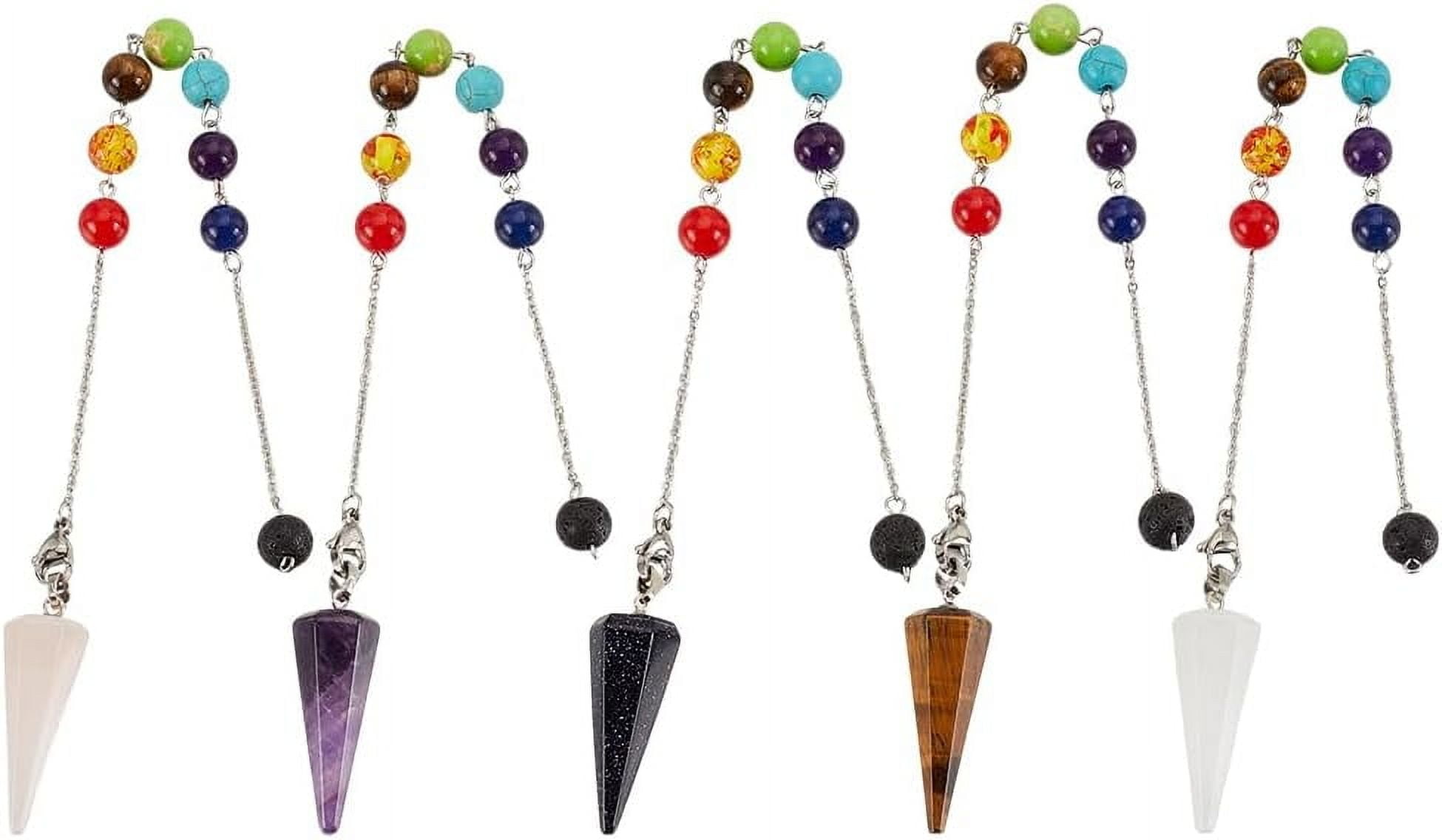 5 Pcs Crystal Pendulum for Divination 5 Styles Natural Synthetic Gemstone Dowsing Pendulum Stone ...