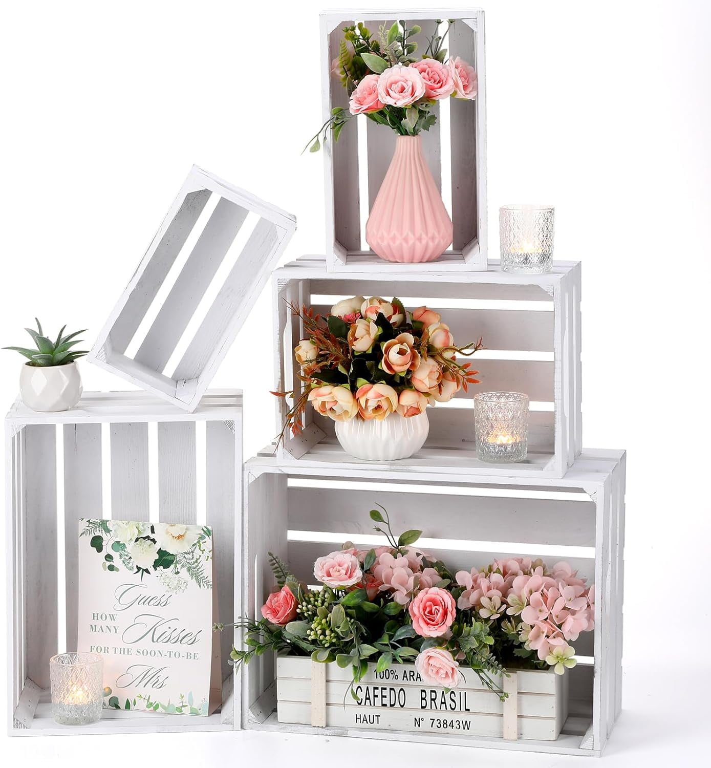 5 Pcs Decorative Nesting Wooden Crates for Storage Display 5 Size Large ...