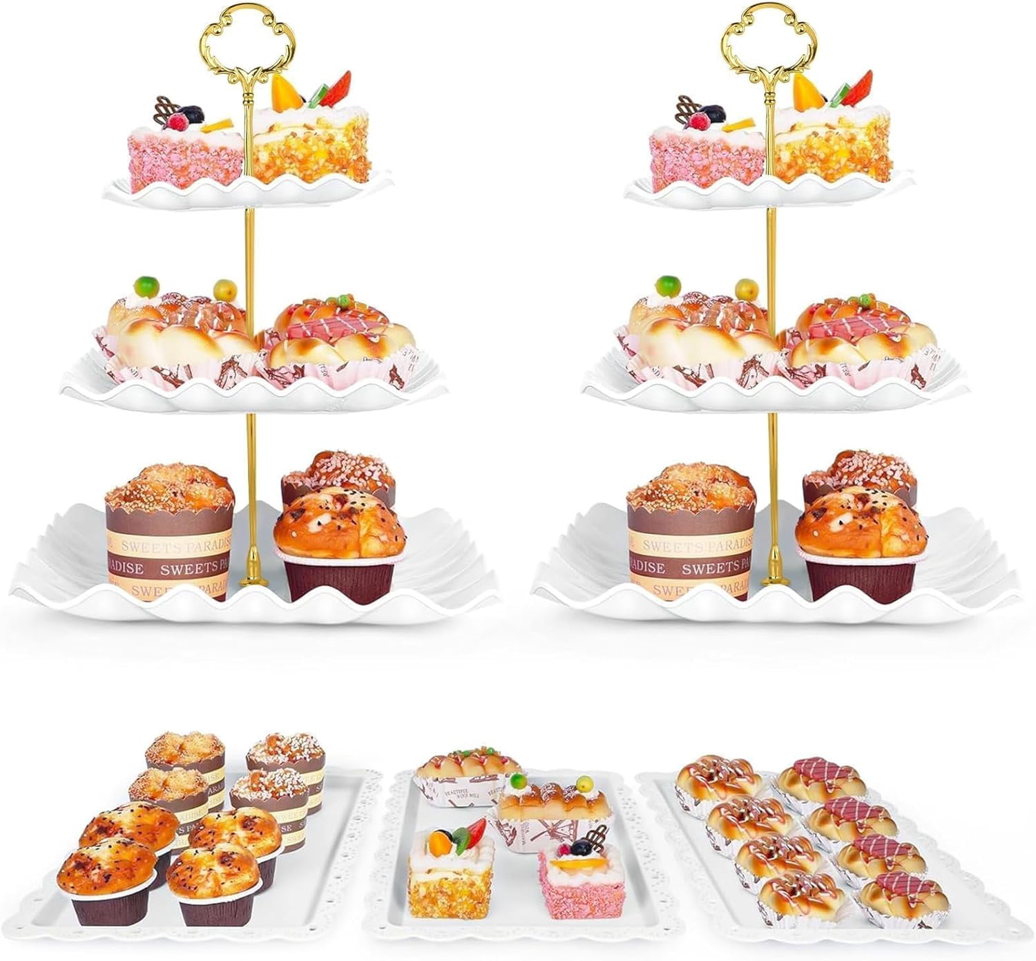 5 Pcs Dessert Table Display Set - 2 Pcs 3-Tier Dessert Display Stands ...