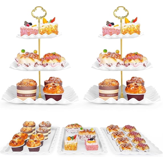 5 Pcs Dessert Table Display Set - 2 Pcs 3-Tier Dessert Display Stands ...