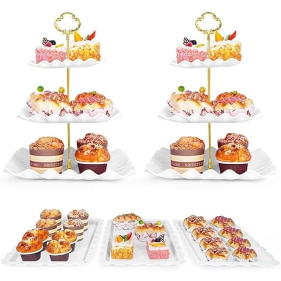 5 Pcs Dessert Table Display Set - 2 Pcs 3-Tier Dessert Display Stands ...