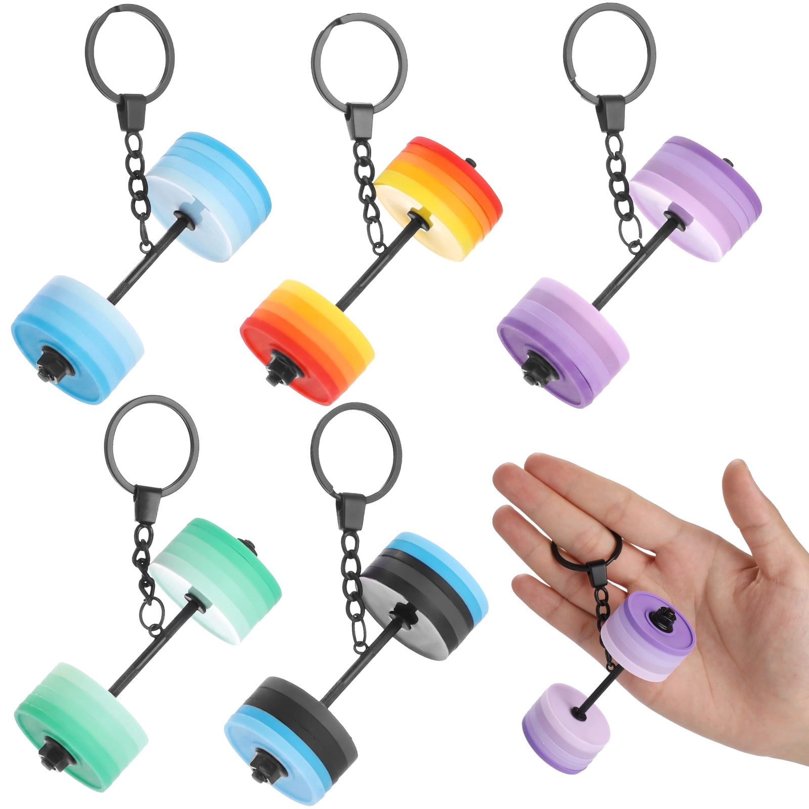 5 Pcs Detachable Weightlifting Keyring Set, Metal Plastic Mini Barbell ...