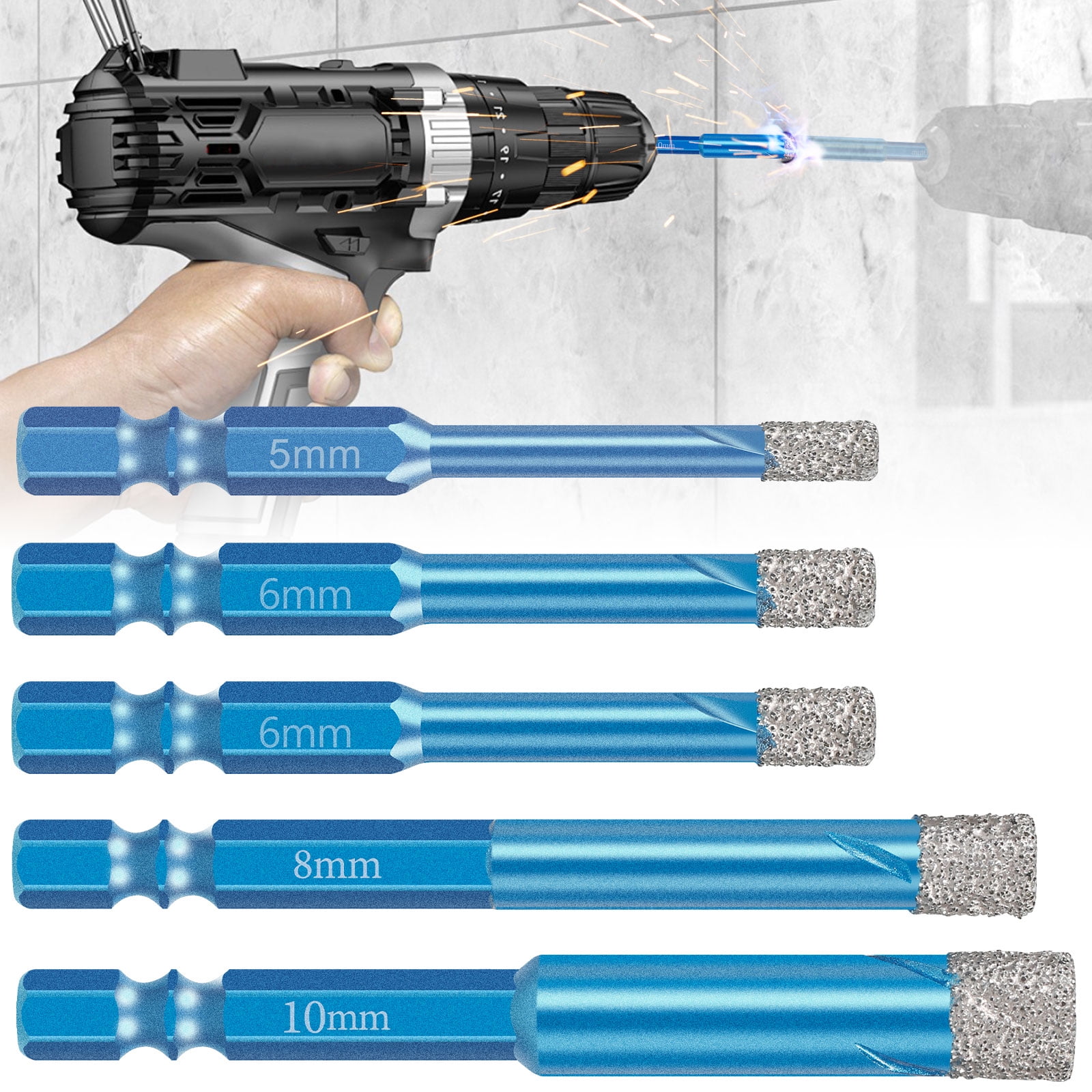 5 Pcs Diamond Drill Bits 5-10mm Long Lasting Glass Drill Bit Set ...