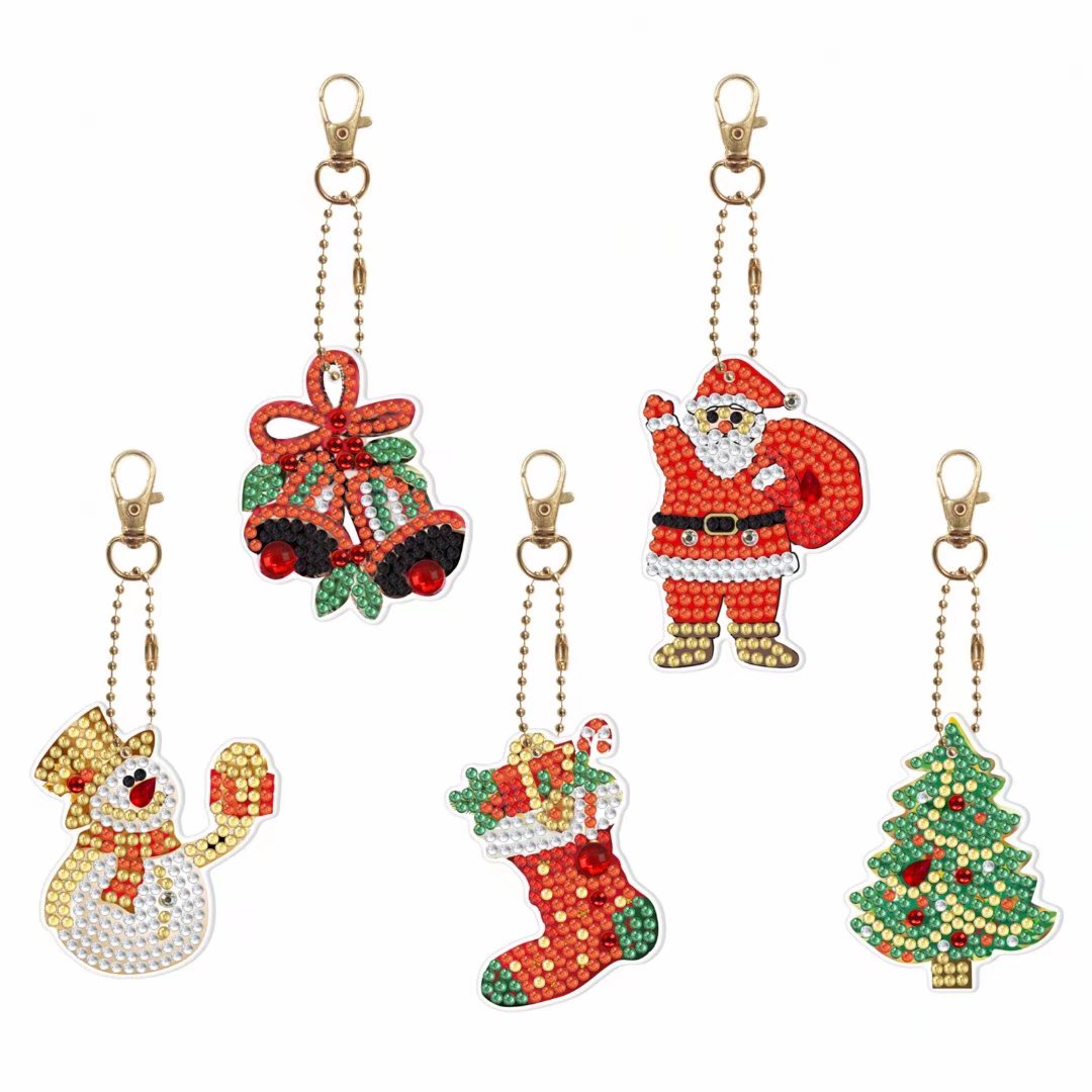 5 Pcs Diamond Painting Keychain , 5D Christmas Santa Trees Snowman ...