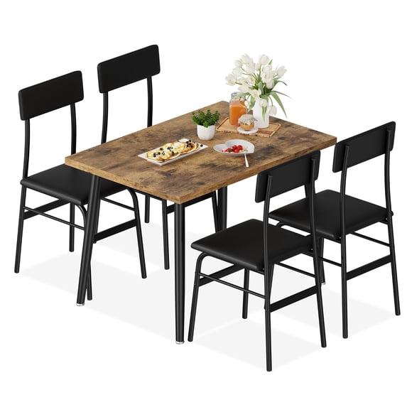 5 Pcs Dining Table Set for 4 with Upholstered Chairs Wood Kitchen Table ...