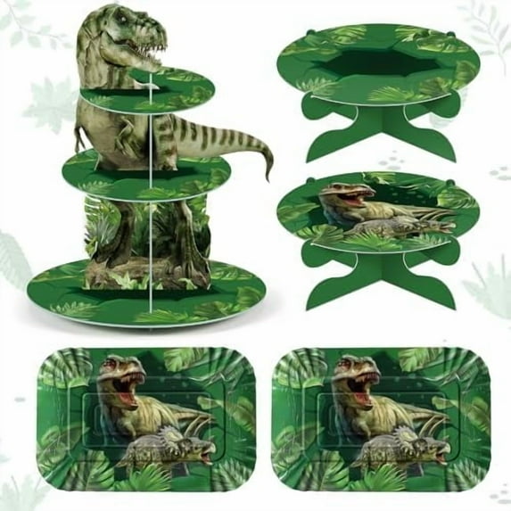 5 Pcs Dinosaur Cupcake Stand Set Party Decorations 3 Tier Dinosaur ...