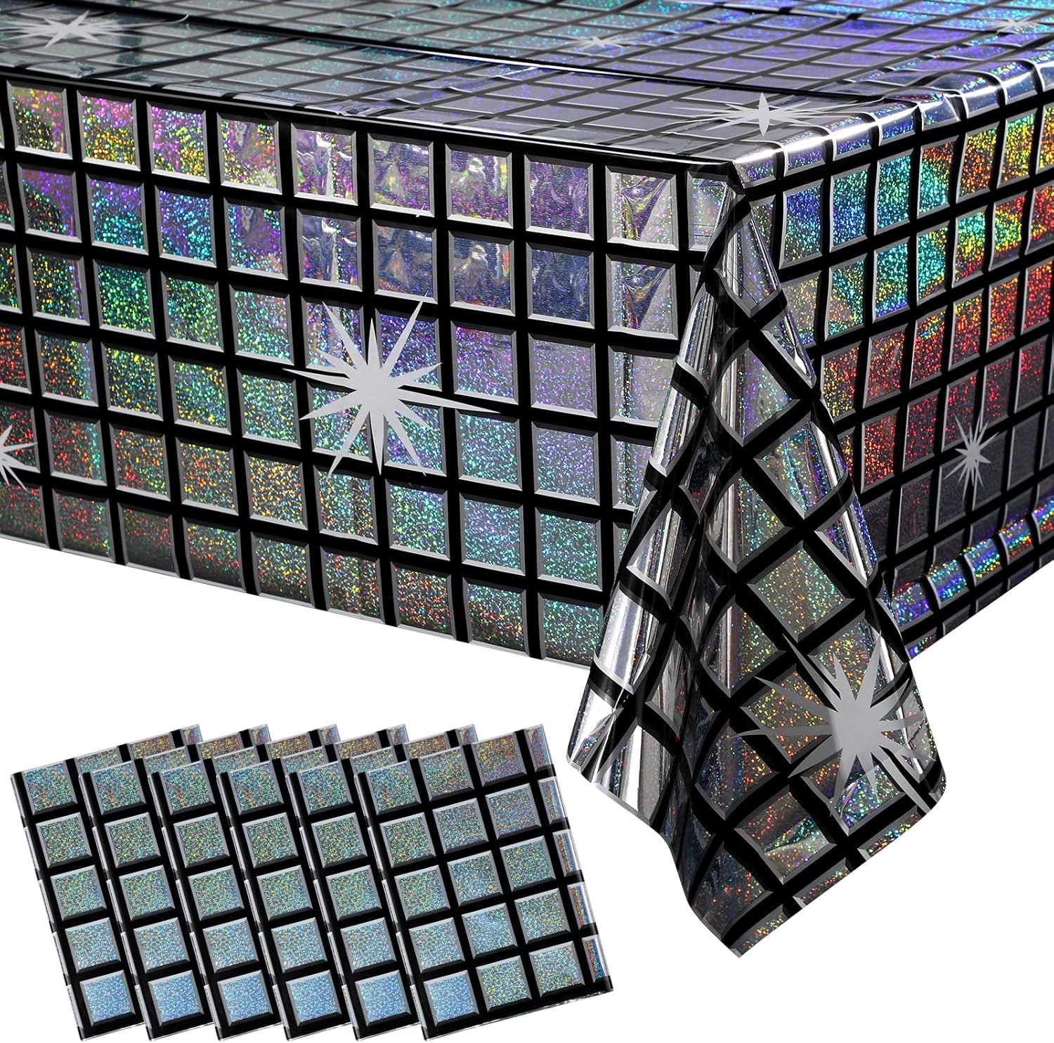 5 Pcs Disco Tablecloths, Shiny Iridescent Laser Rectangle Table Covers ...