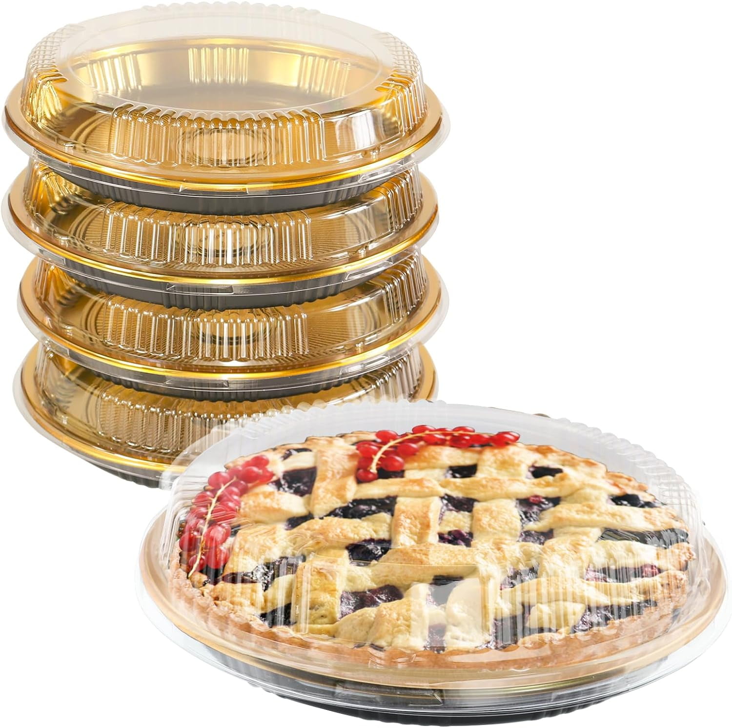 5 Pcs Disposable Pie Carrier with Clear Lid Round Cake Cupcake Container for Pies Cake Slice ...