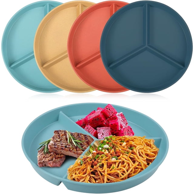 5 Pcs Divided Dinner Plates,Bexikou Unbreakable Portion Control Plates ...