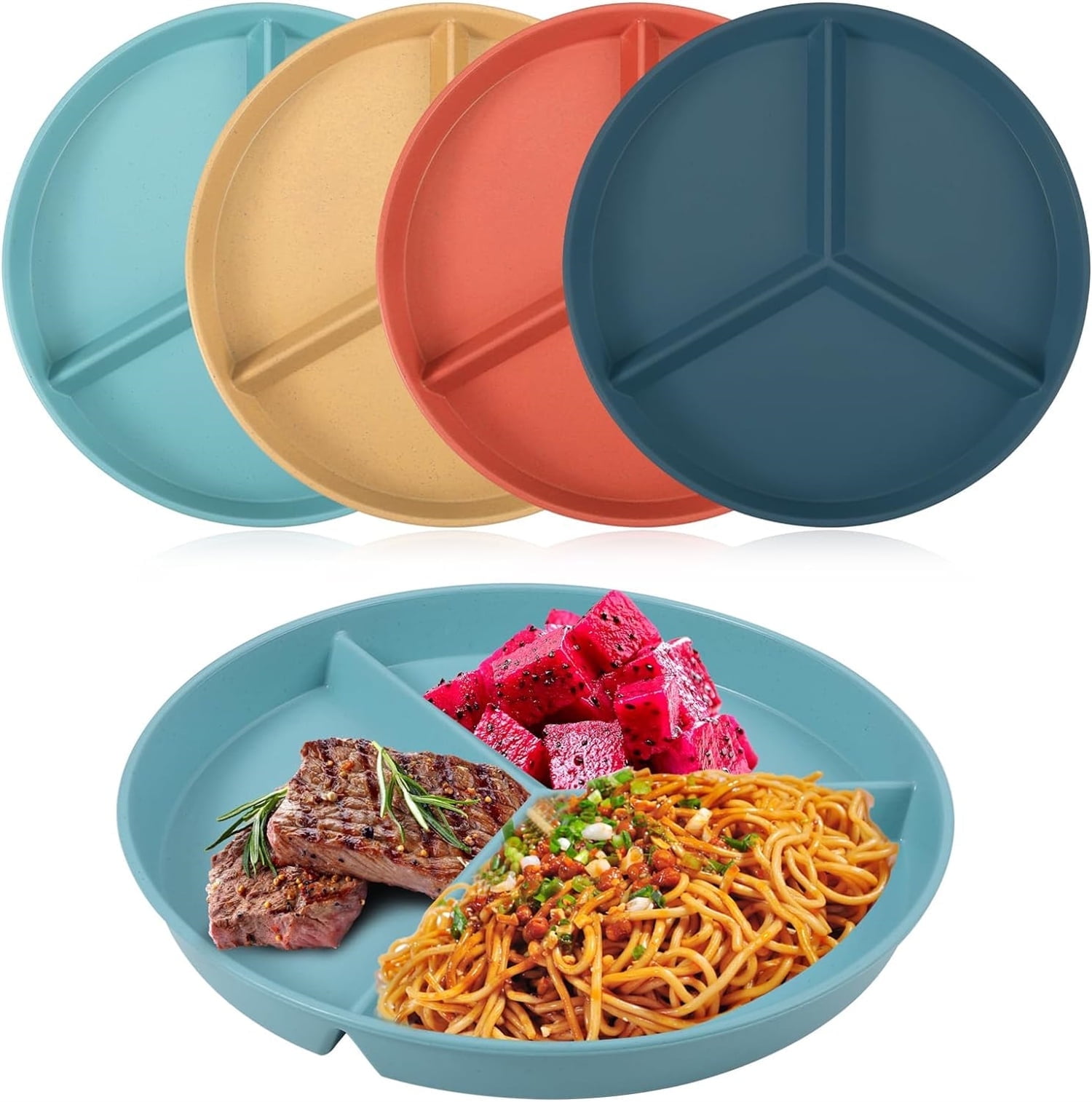 5 Pcs Divided Dinner Plates,Bexikou Unbreakable Portion Control Plates ...