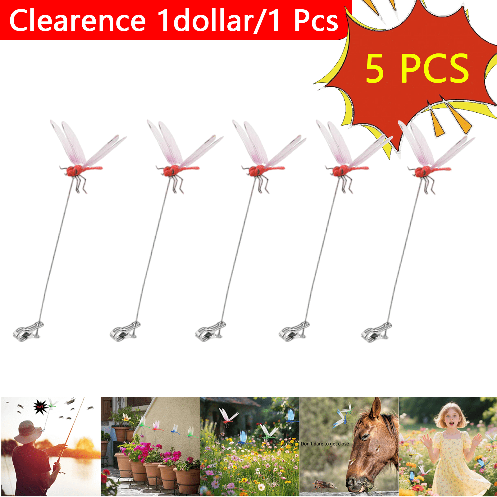 5 Pcs Dragonfly Clip Bug Repellent, Clip on Dragon Fly, Outdoor Fake ...