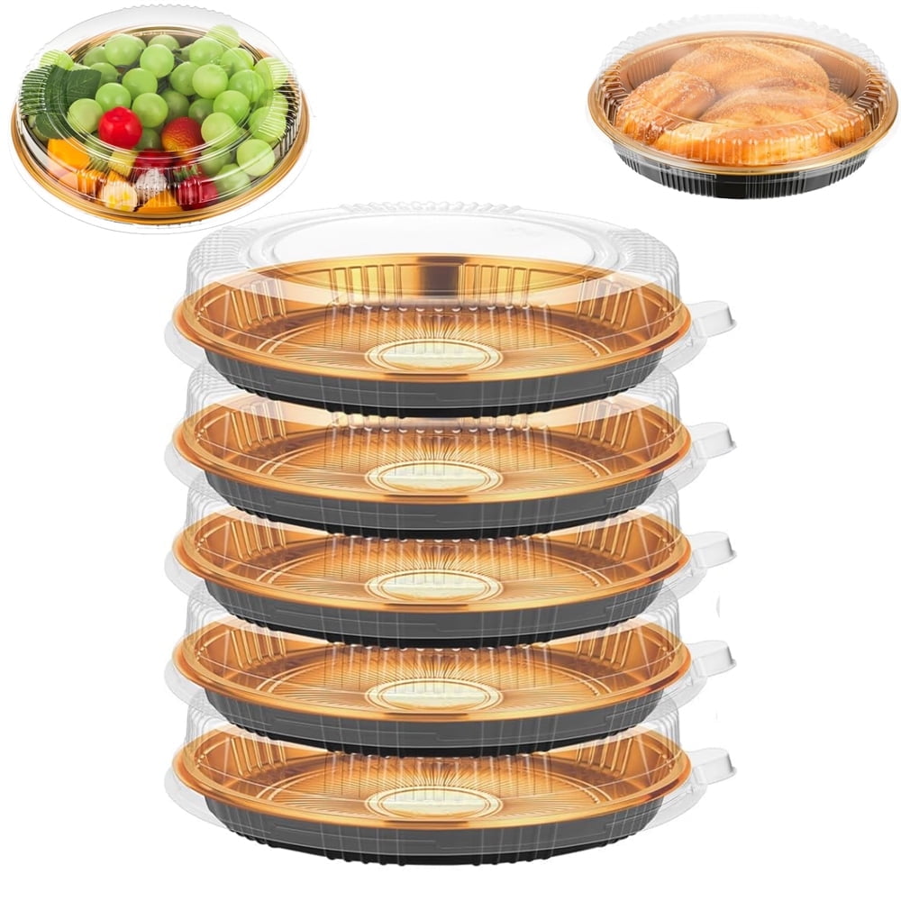 5 Pcs Durable Plastic Pie Carriers Round Serving Tray with Clear Lid ...